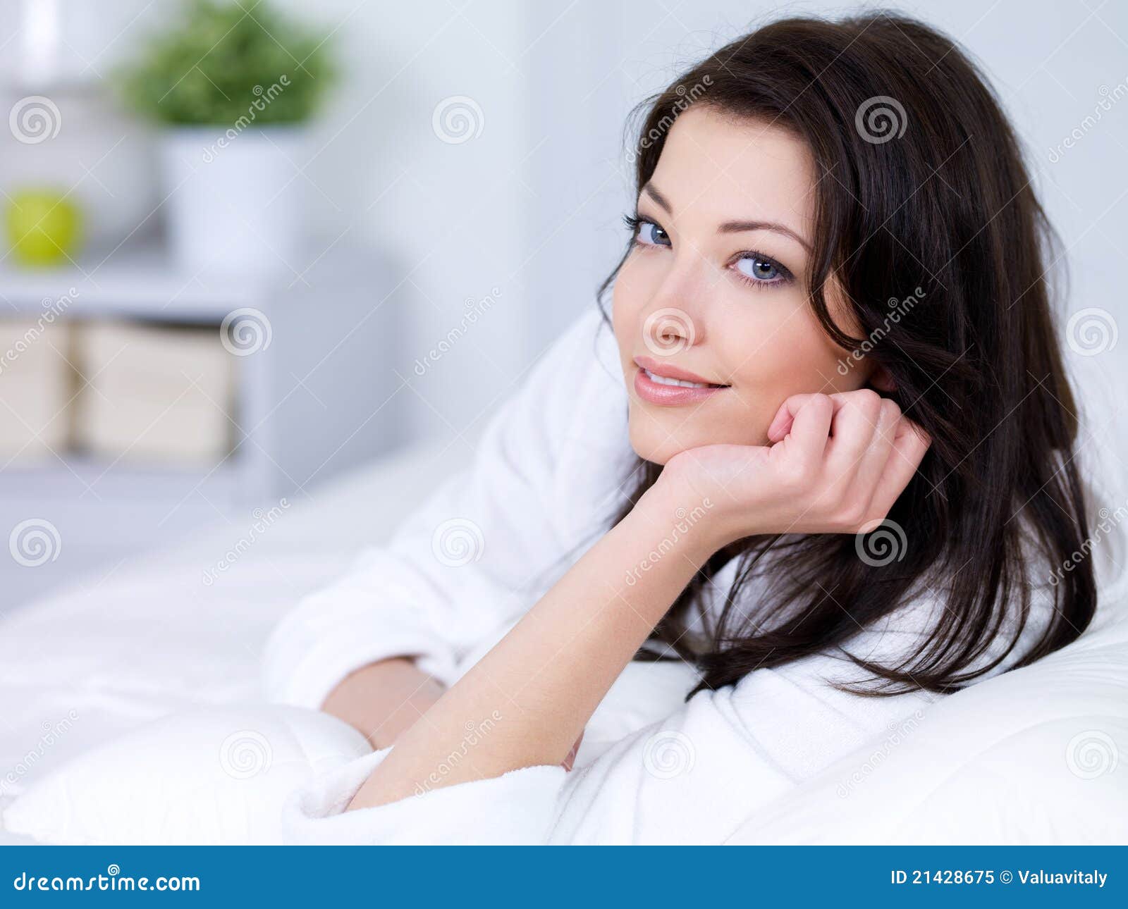 Portrait of Beautiful Woman at Home Stock Image - Image of horizontal ...