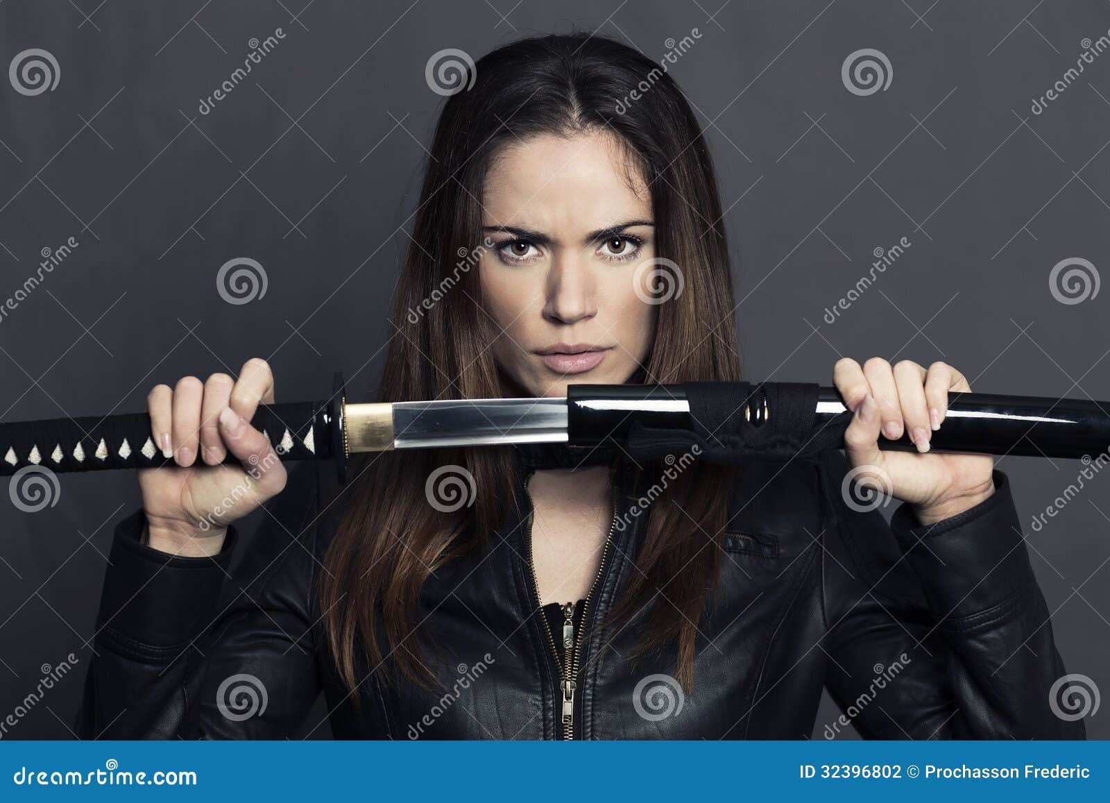 Portrait of Beautiful Woman with Katana Stock Photo - Image of color ...