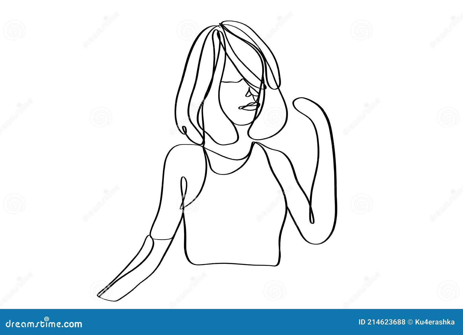 Portrait of a Beautiful Woman in Line Side View. Continuous Line ...