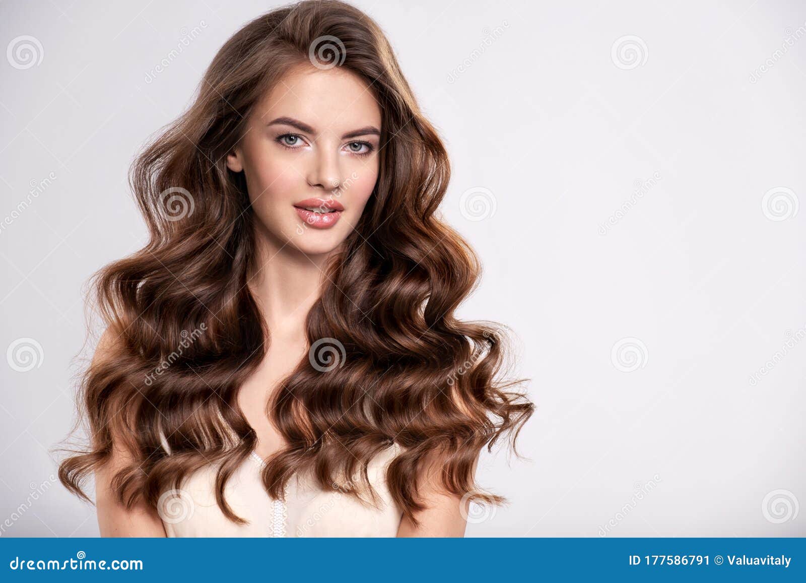 Portrait Of A Beautiful Woman With A Long Brown Hair Stock Image