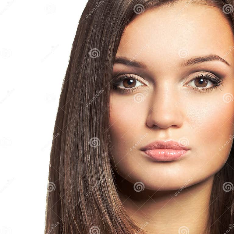 Portrait Of Beautiful Woman With Long Brown Hair Stock Image Image Of