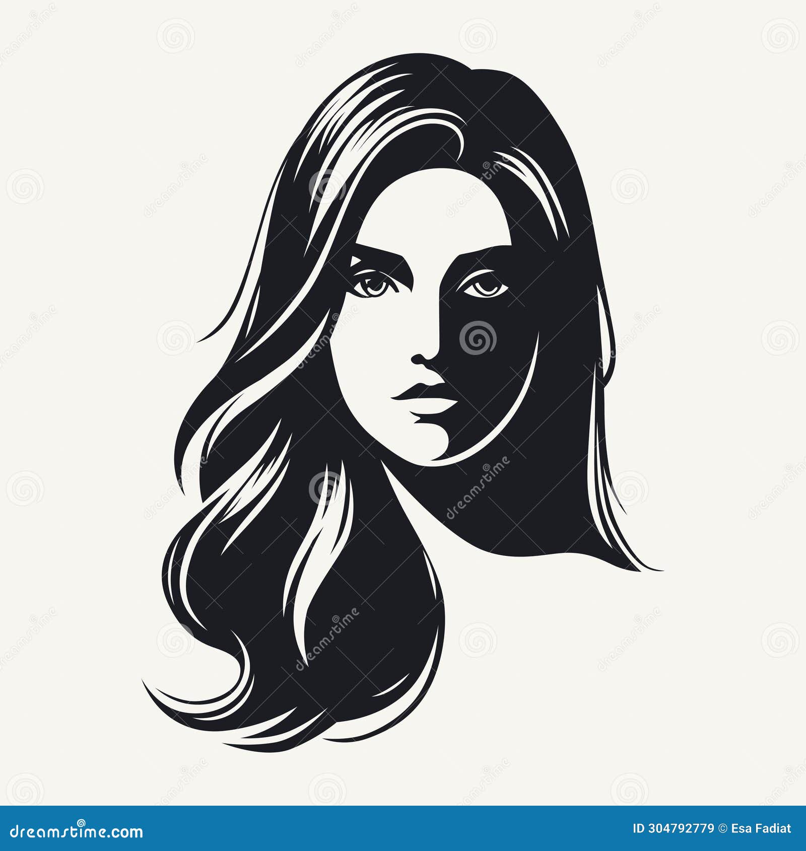Portrait Of Beautiful Woman With Long Hair Vector Illustration In