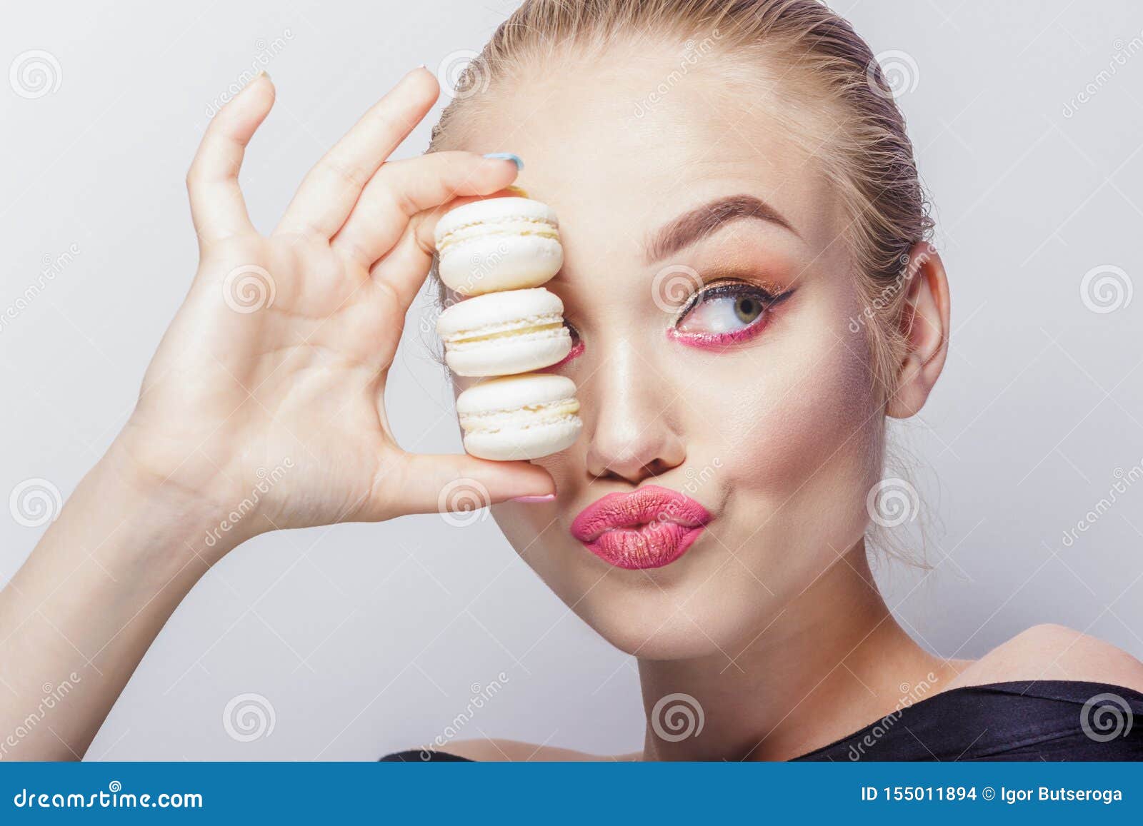 Portrait of Beautiful Woman with Macarons Stock Photo - Image of studio ...