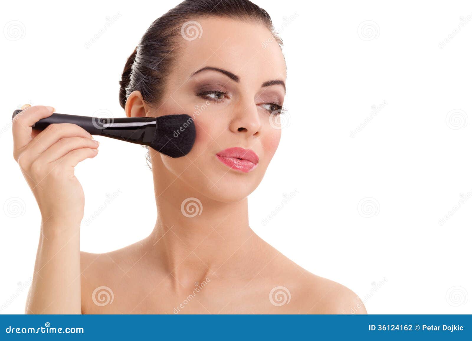 Portrait of the Beautiful Woman with Make-up Brushes Stock Photo ...