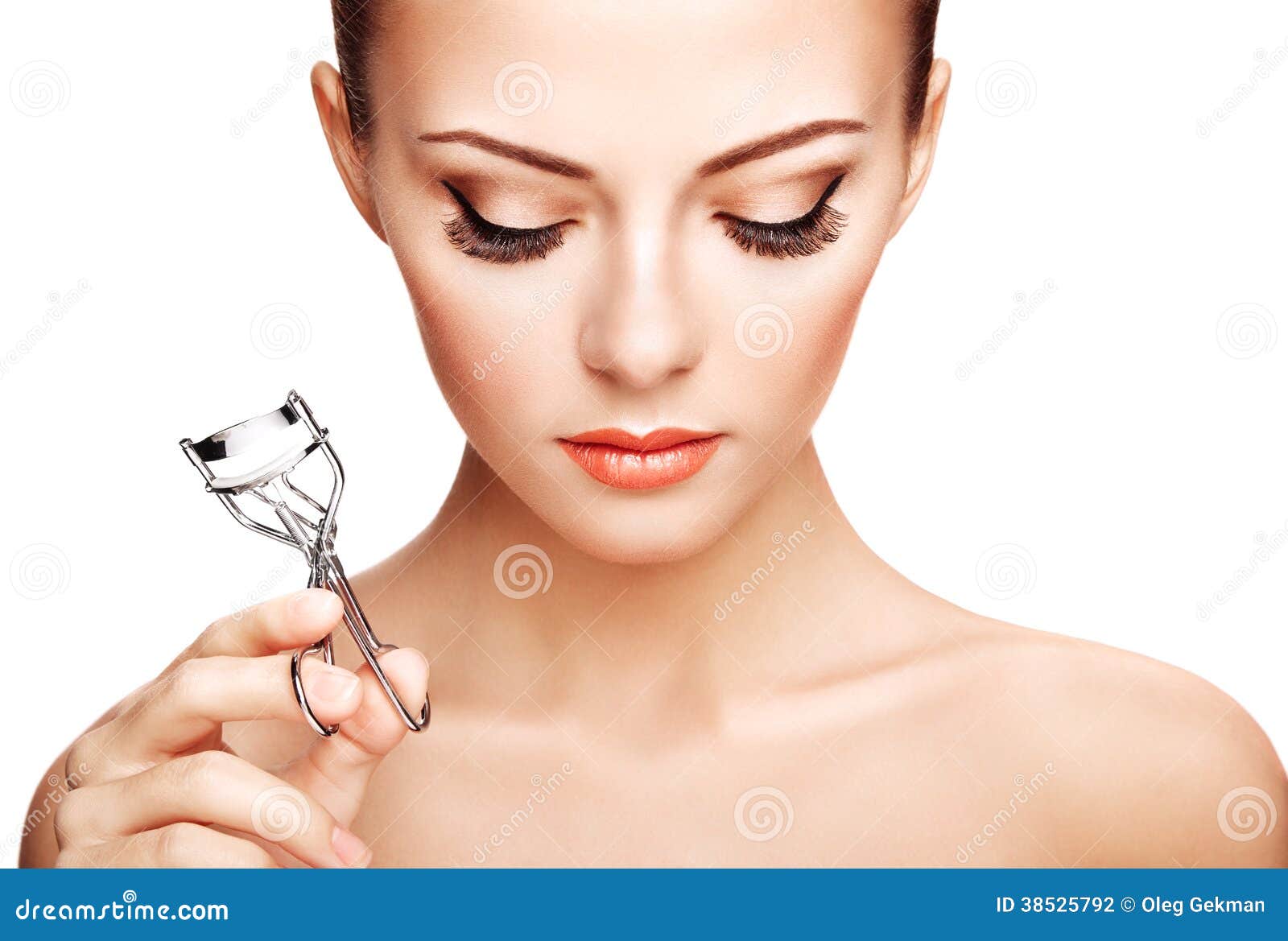 Portrait Of Beautiful Woman Making Curl Eyelashes Beautiful Woman Face