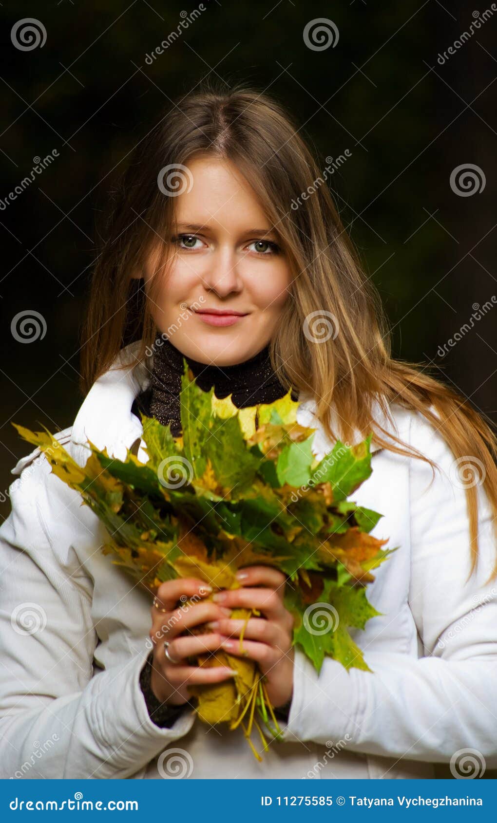 Portrait of a Beautiful Woman with Maple Leafs Stock Image - Image of ...