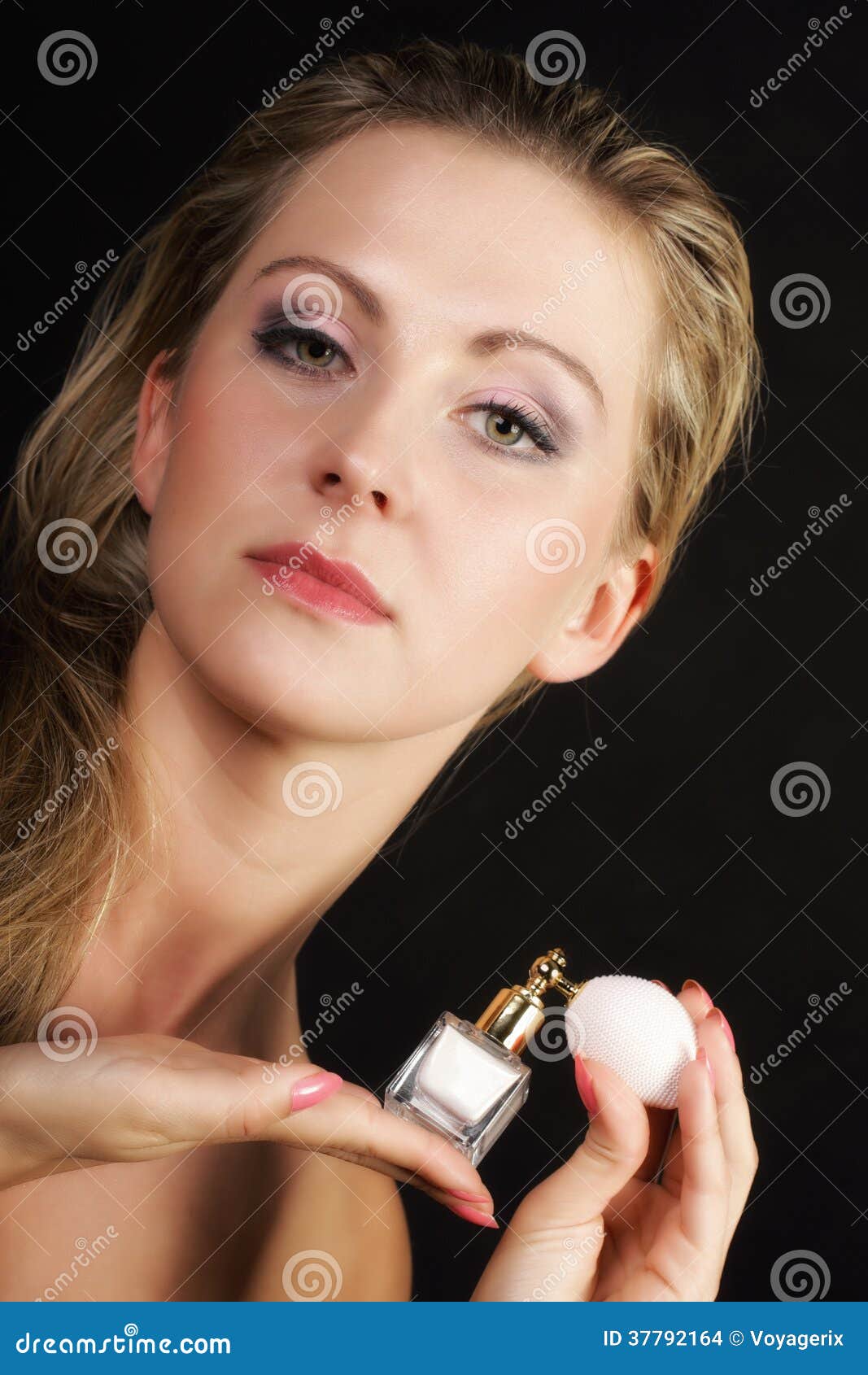 Portrait Beautiful Woman with Perfume Bottle Stock Photo - Image of ...