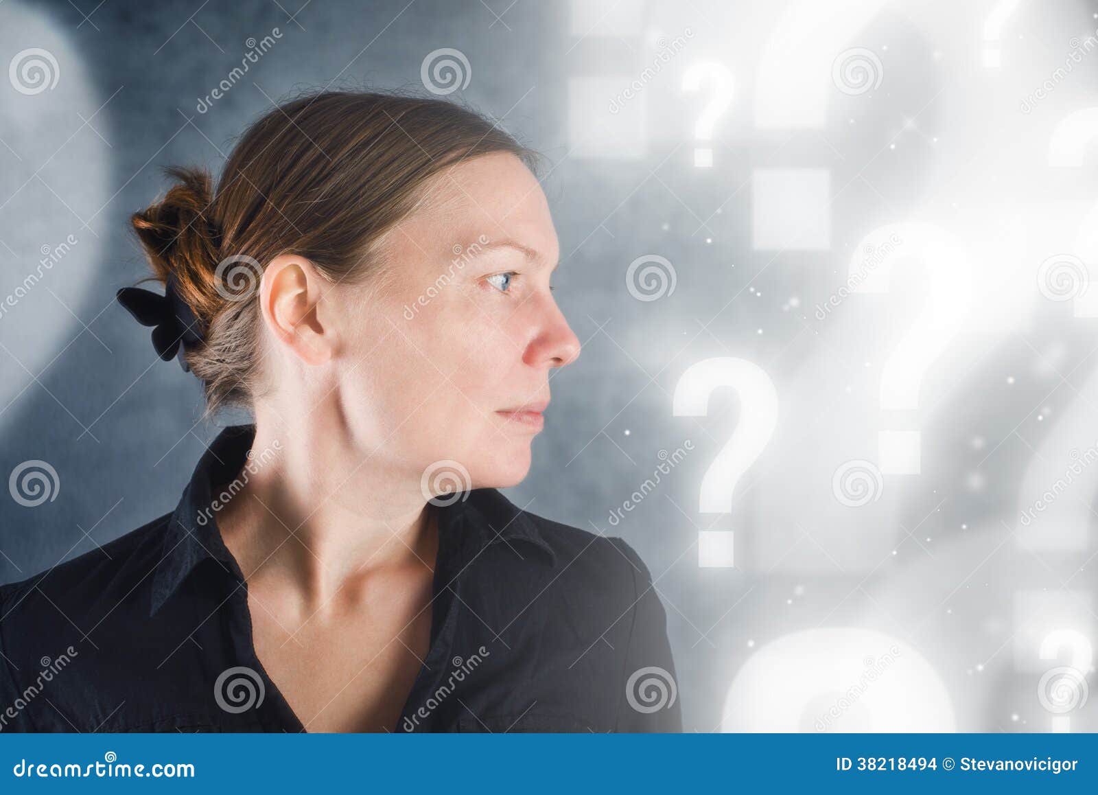 Portrait of Beautiful Woman Questioning Stock Photo - Image of ...