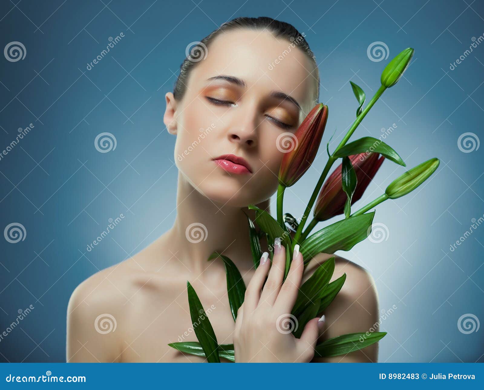 Portrait Of Beautiful Woman With The Red Flower Stock Image Image Of
