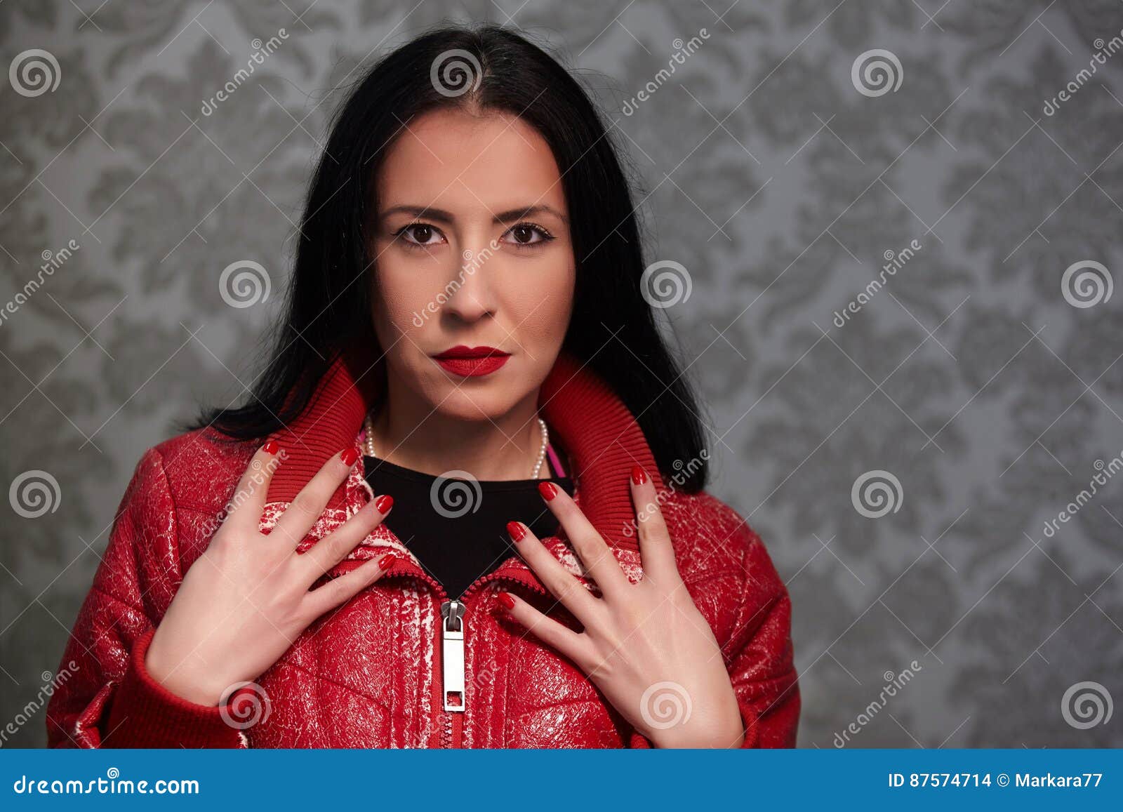 Portrait of Beautiful Woman with Red Nails. Stock Photo - Image of ...