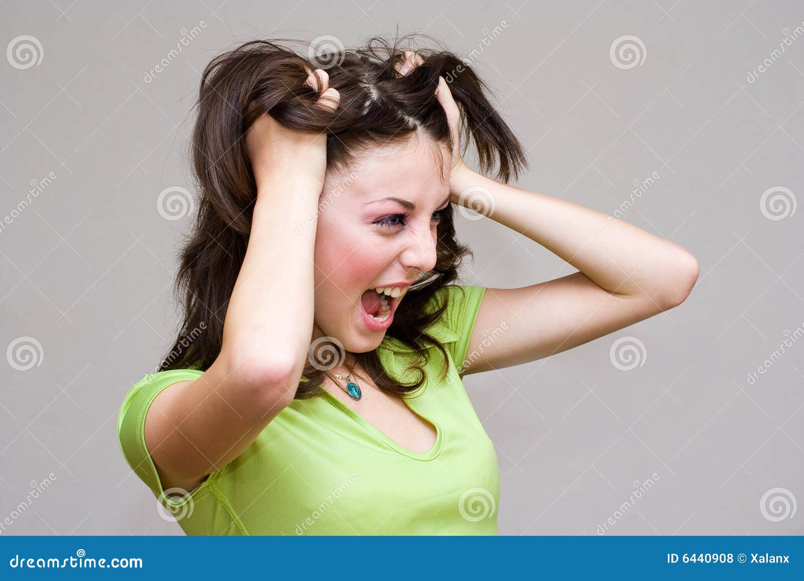 Portrait of a Beautiful Woman Screaming Stock Photo - Image of hands ...