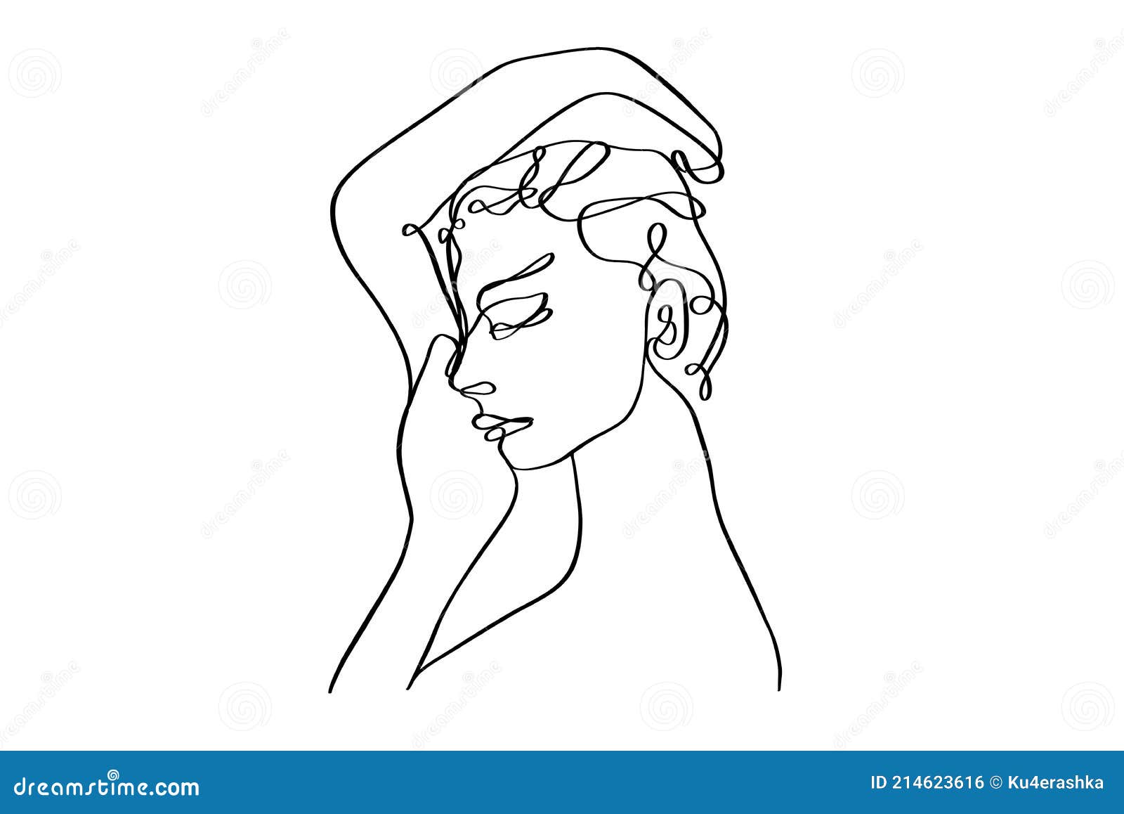 Portrait of a Beautiful Woman Side View in Line. Continuous Line ...