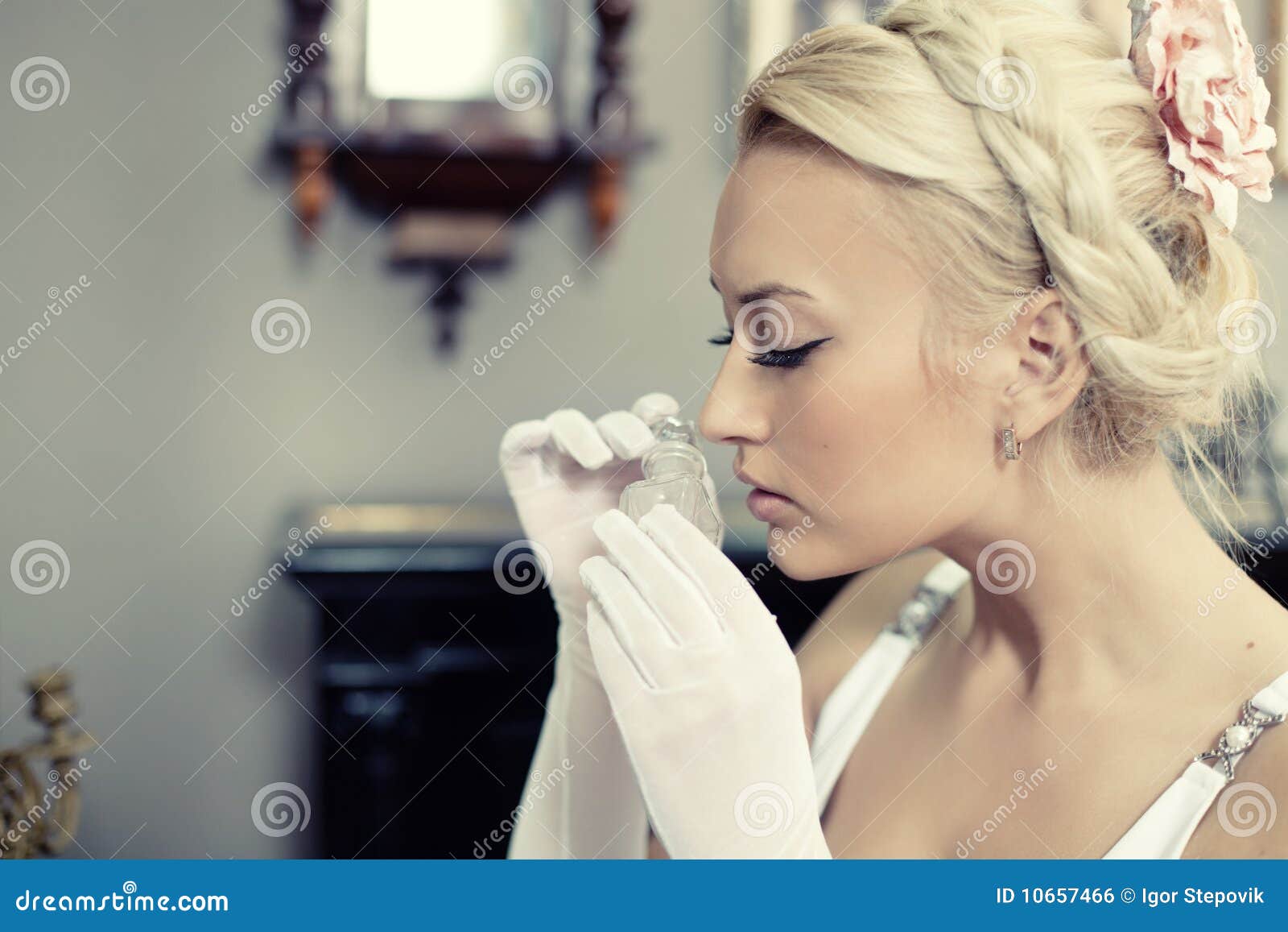 Portrait of Beautiful Woman Smelling a Perfume Stock Photo - Image of ...