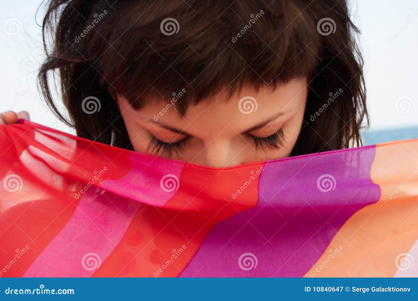 A Portrait of Beautiful Woman with Striped Tissue Stock Image - Image ...