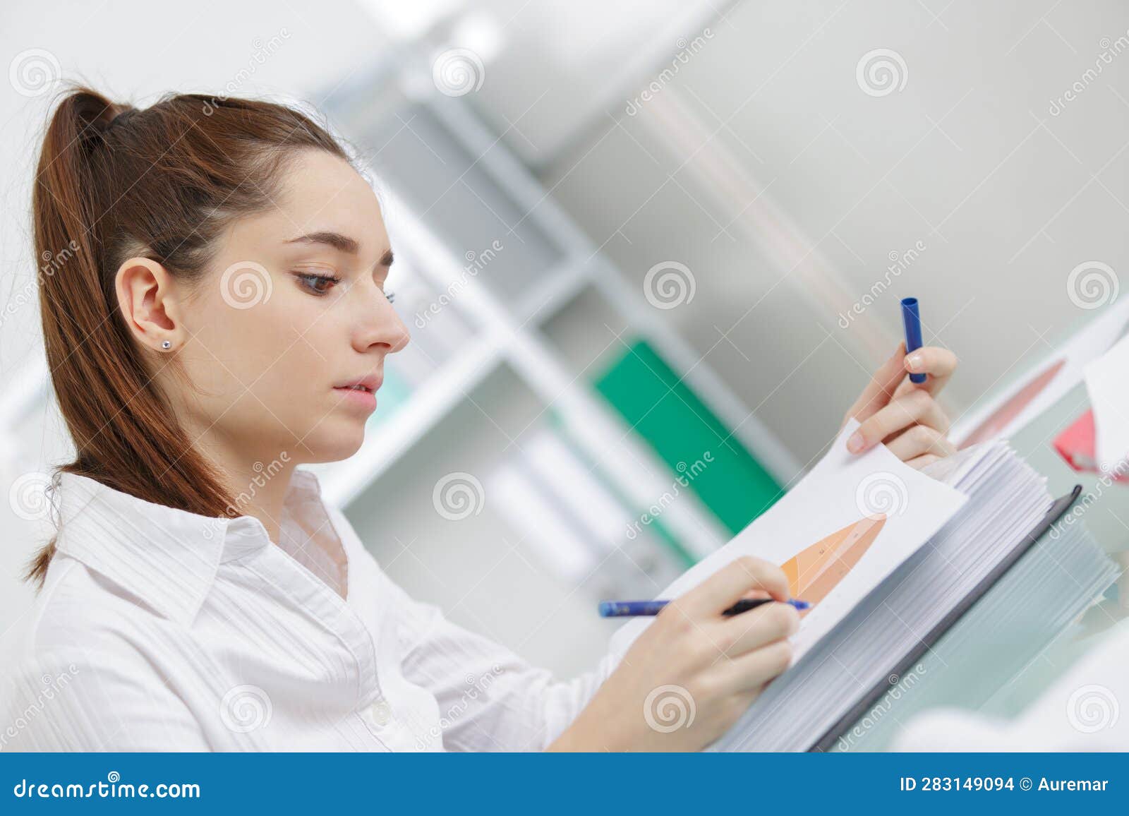 Portrait Beautiful Woman Studying Stock Photo - Image of releases ...