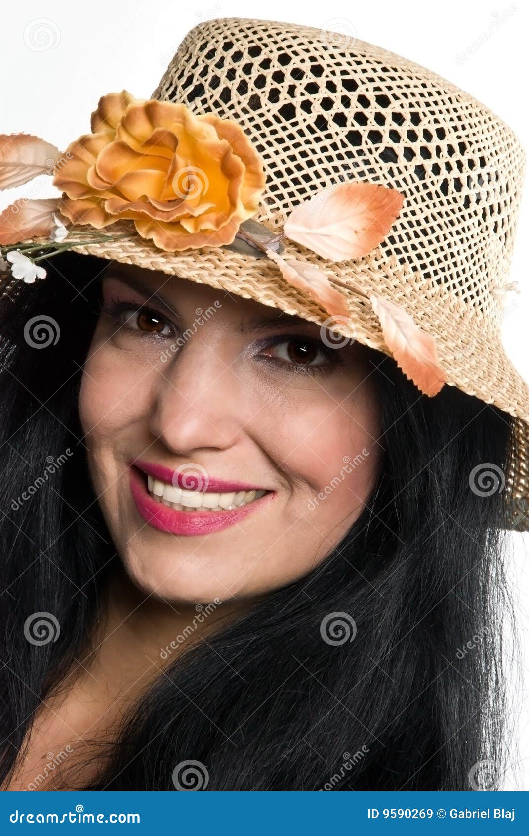 Portrait of Beautiful Woman with Sun Hat Stock Image - Image of fashion ...