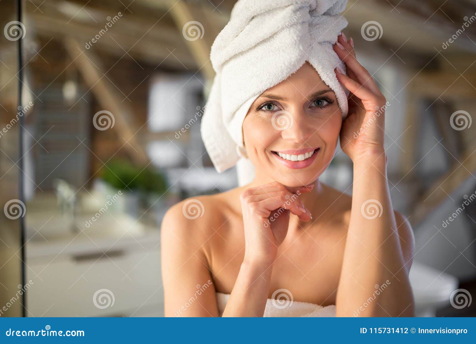 Beautiful Woman Wrapped in Towels Smiling Stock Photo - Image of ... Beautiful Woman Wrapped in Towels Smiling Stock Photo - Image of ...