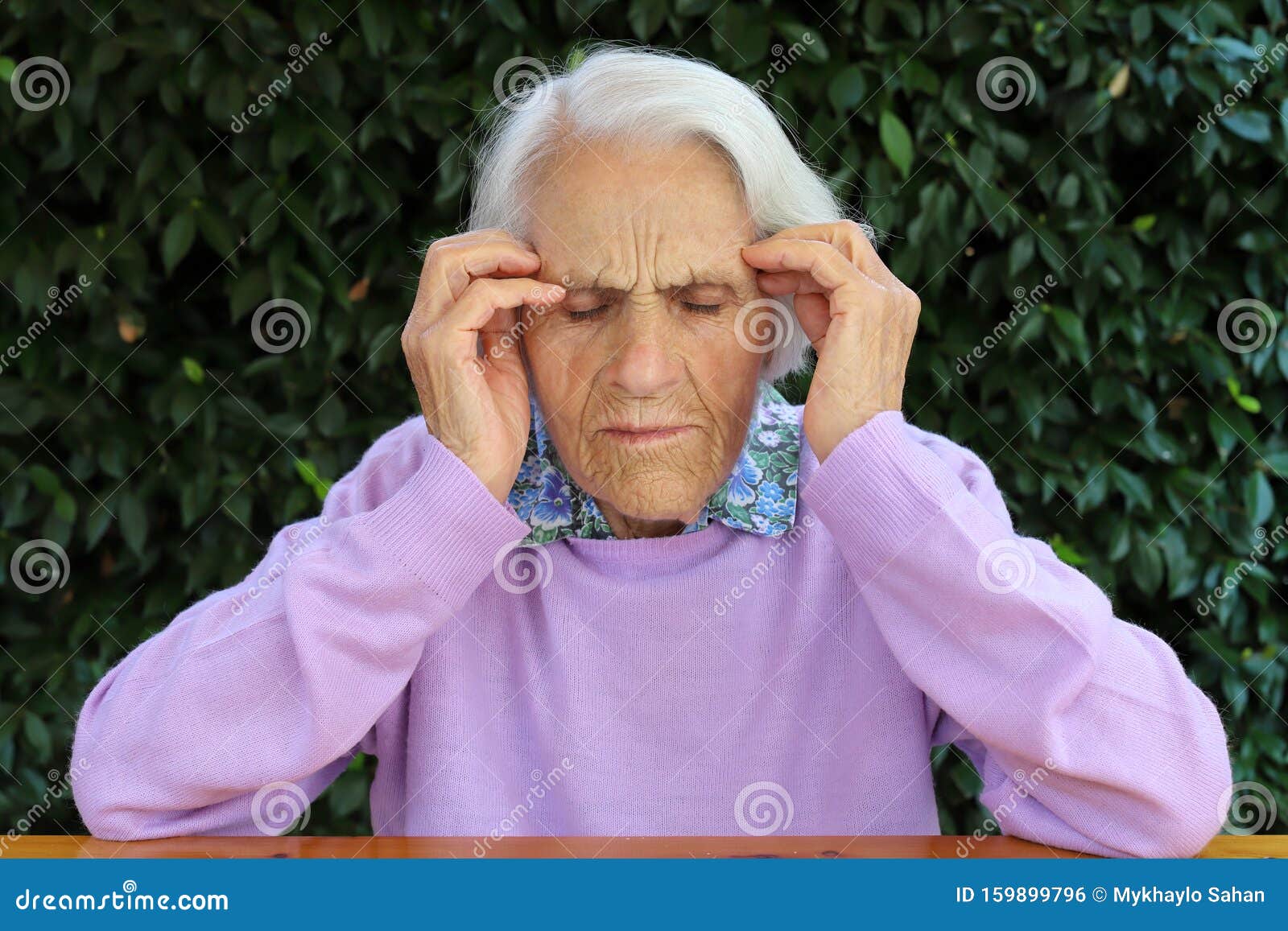 Portrait Of A Beautiful 90 Year Old Woman Upset Thoughtful Mature