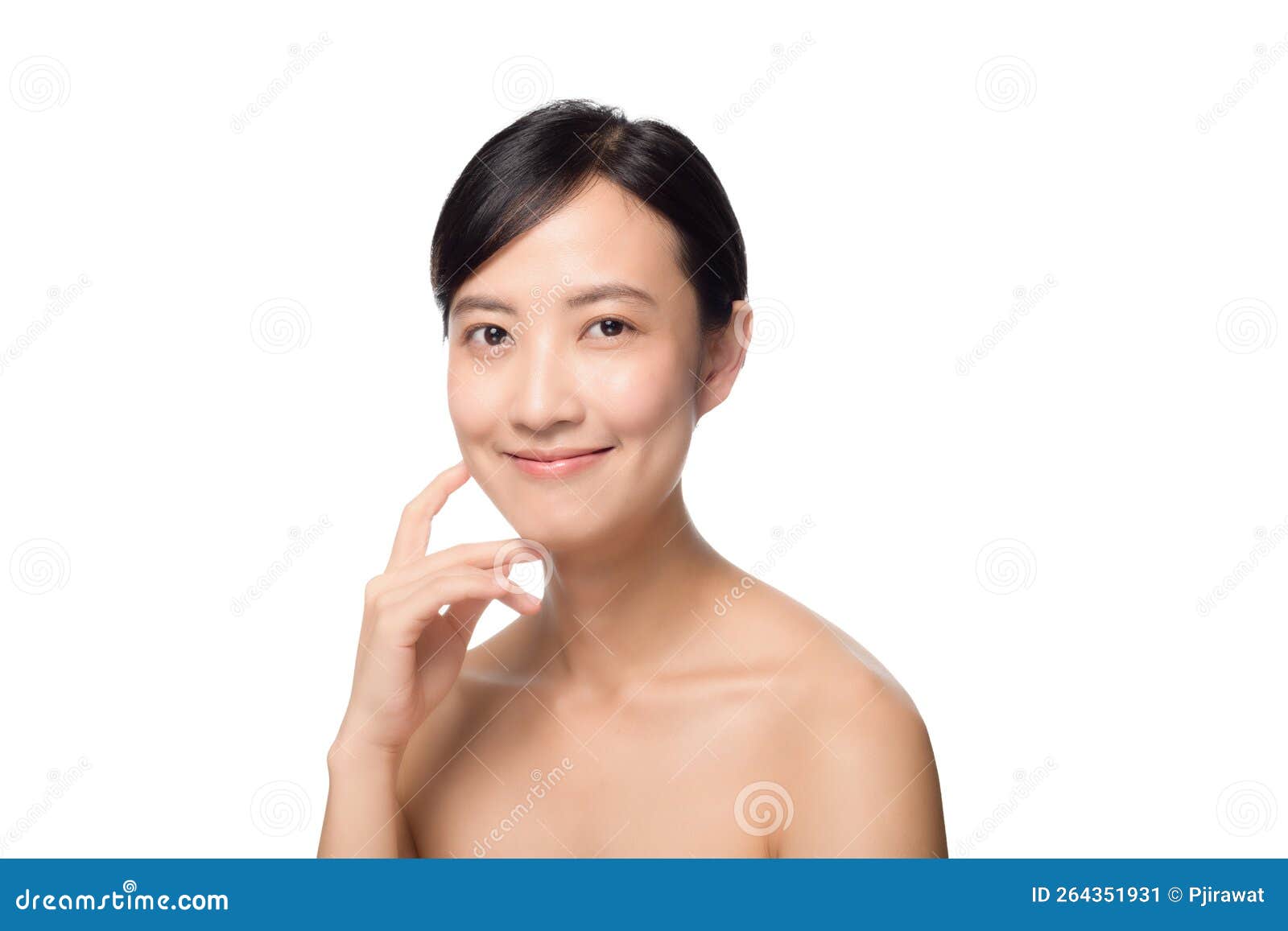 Portrait Of Beautiful Young Asian Woman Clean Fresh Bare Skin Concept