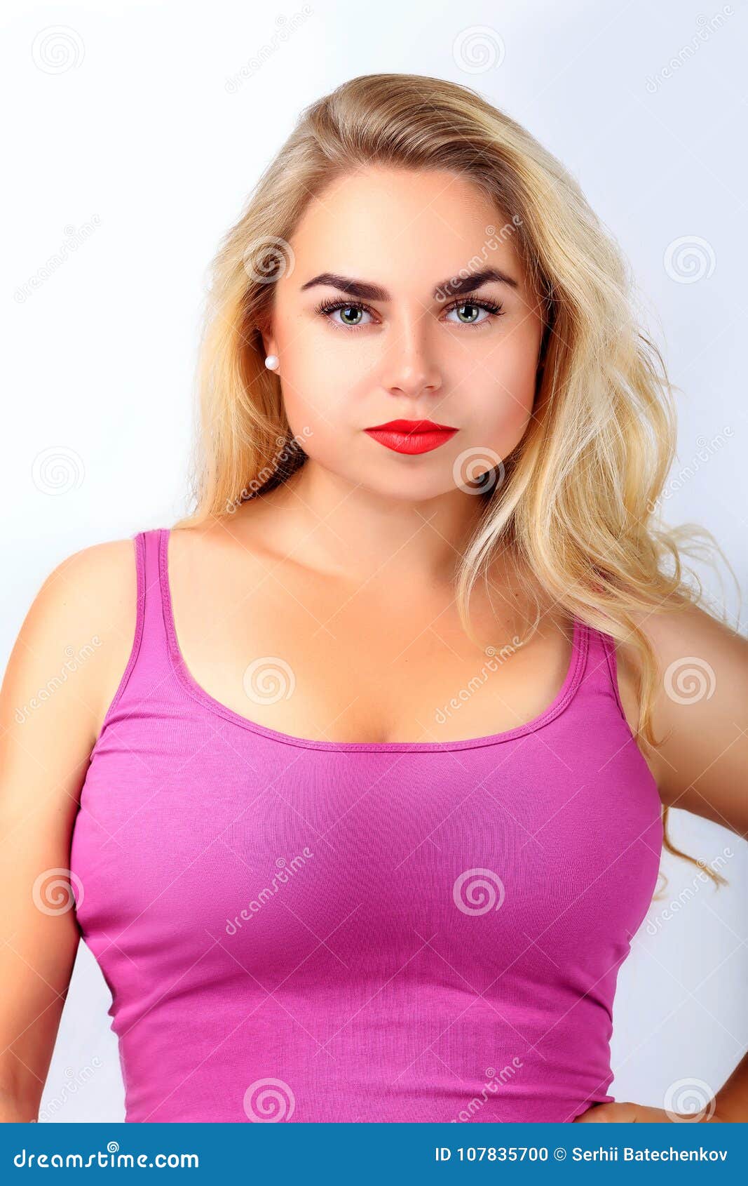 Portrait Of A Beautiful Young Blonde Girl With Perfect Skin And Big