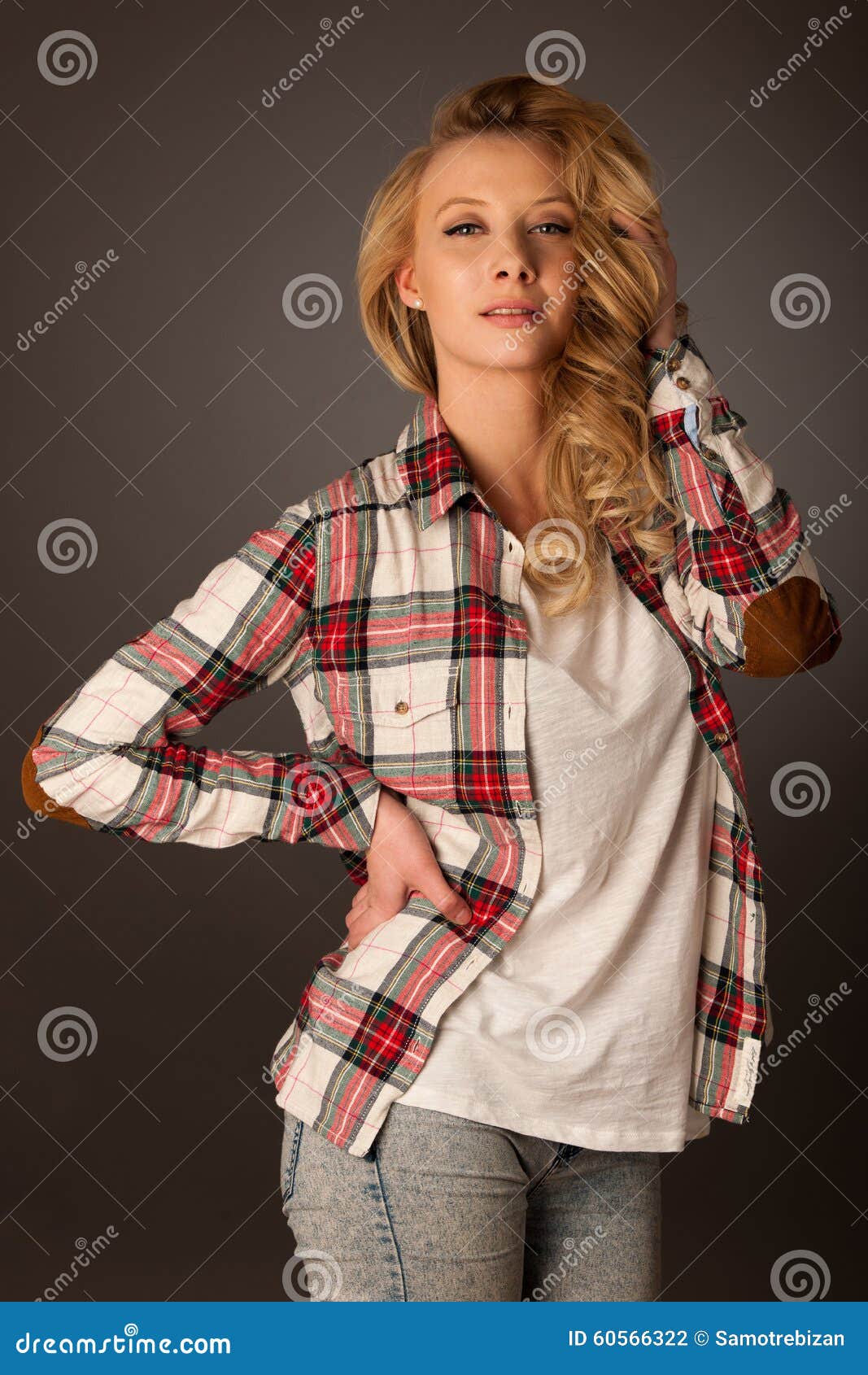 Portrait Of Beautiful Young Caucasian Blonde Woman In Casual Con Stock