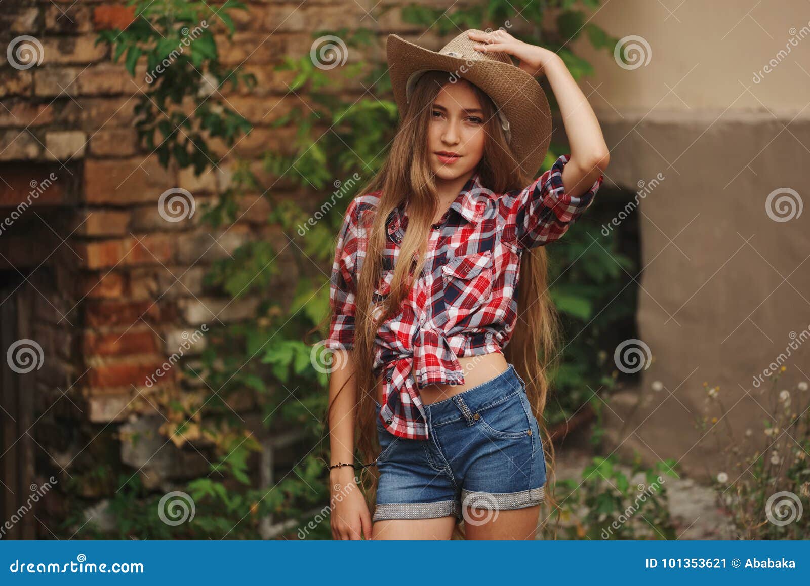 Beautiful Young Cowgirl With Long Hair Stock Image Image Of Closeup