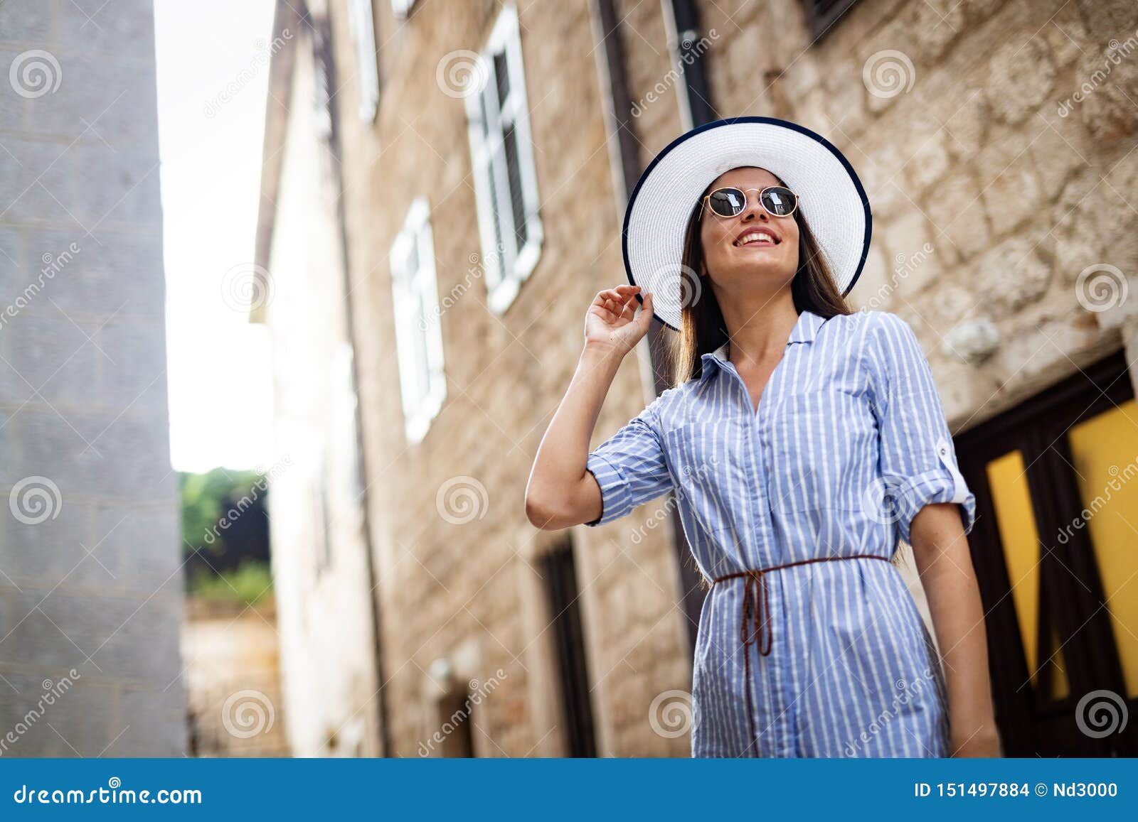 Portrait of a Beautiful Young Happy Woman. Street Fashion Photo. Stock ... Portrait of a Beautiful Young Happy Woman. Street Fashion Photo. Stock ...