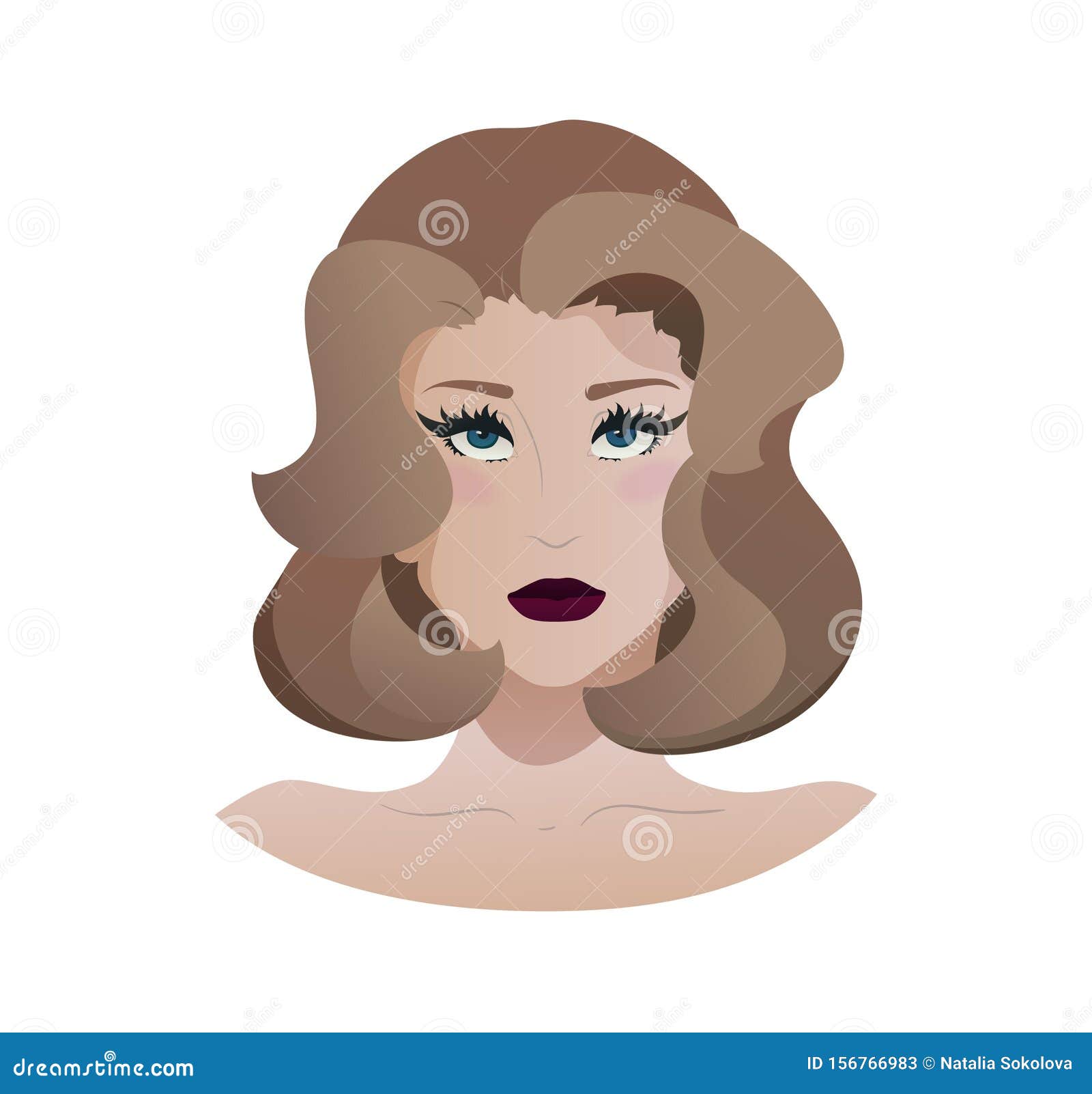 Portrait of Beautiful Young Lady, Front View. Stock Vector ...