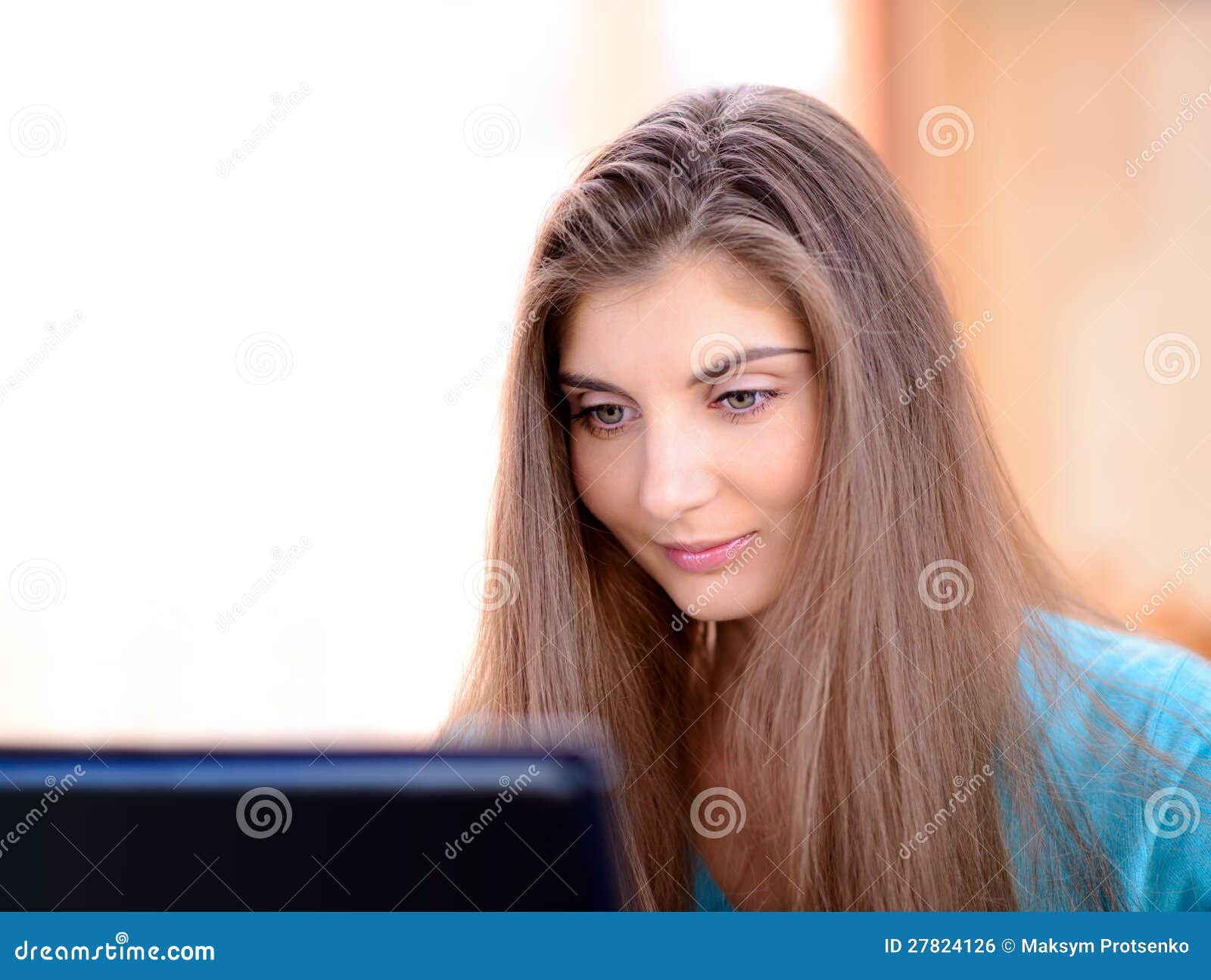 Portrait of a Beautiful Young Lady with Laptop Stock Photo - Image of ...