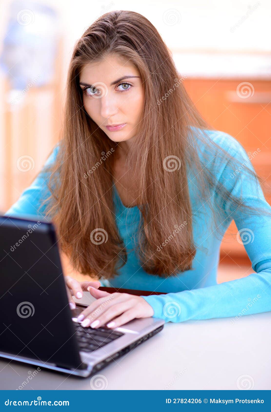 Portrait of a Beautiful Young Lady with Laptop Stock Photo - Image of ...