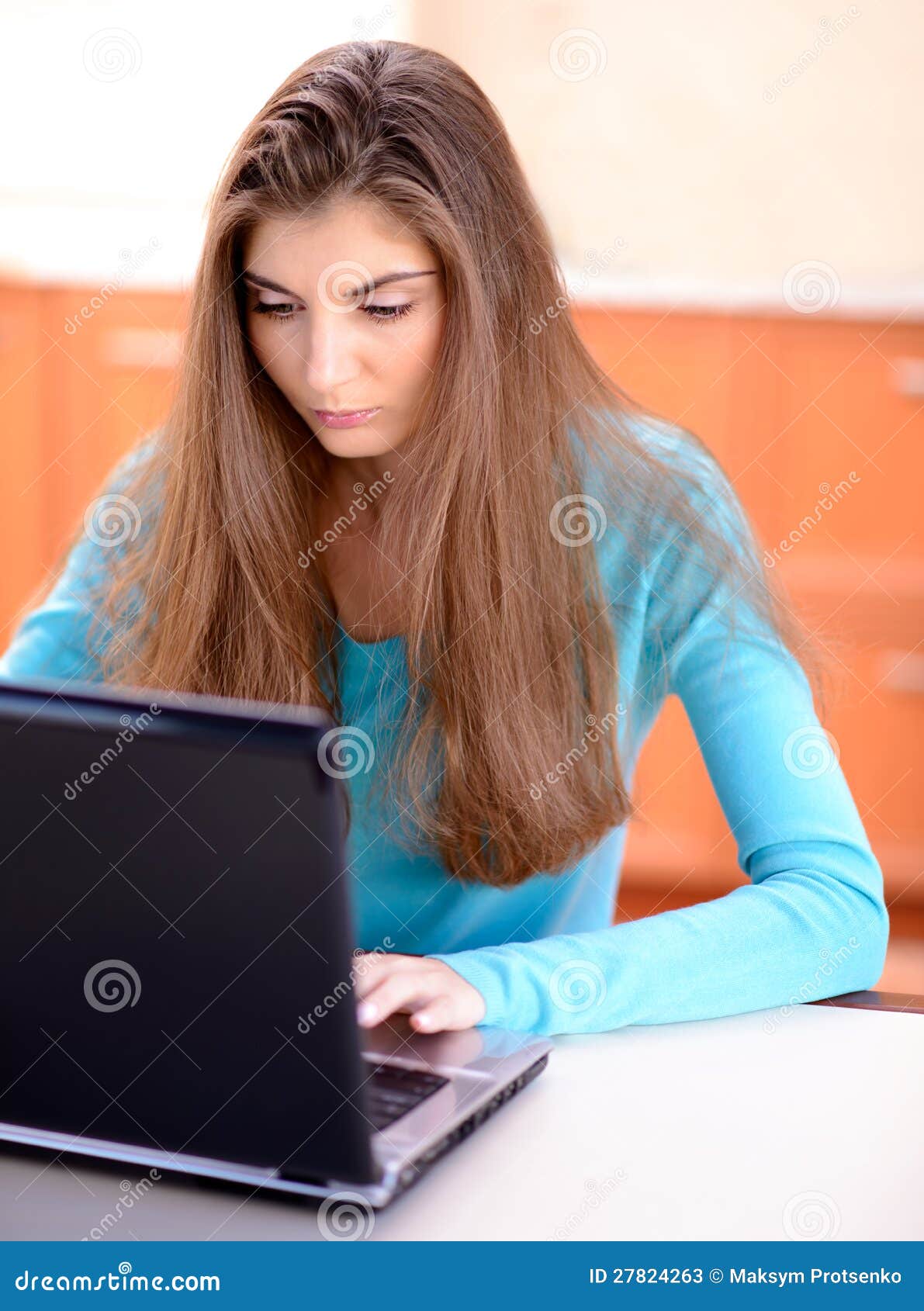 Portrait of a Beautiful Young Lady with Laptop Stock Image - Image of ...