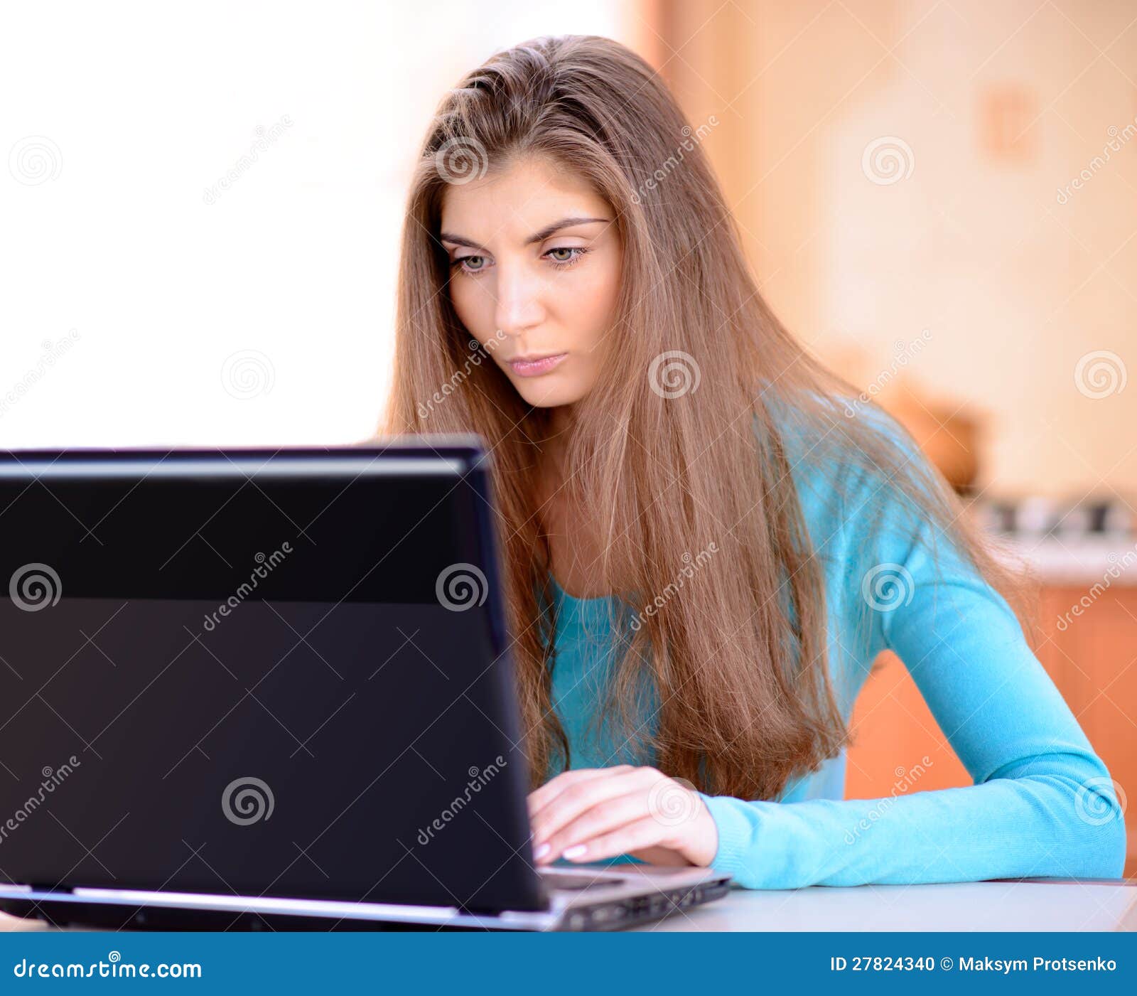 Portrait of a Beautiful Young Lady with Laptop Stock Photo - Image of ...