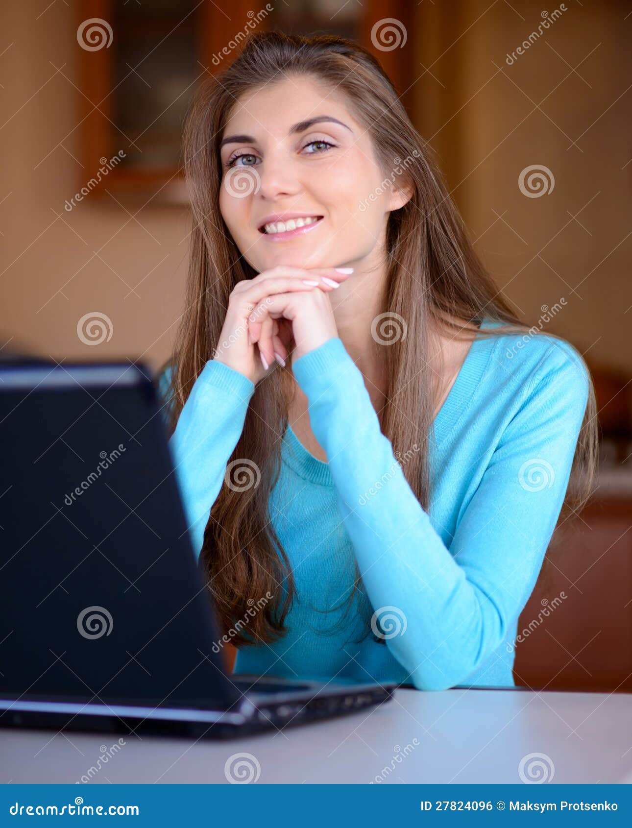 Portrait of a Beautiful Young Lady Working with Laptop Stock Photo ...