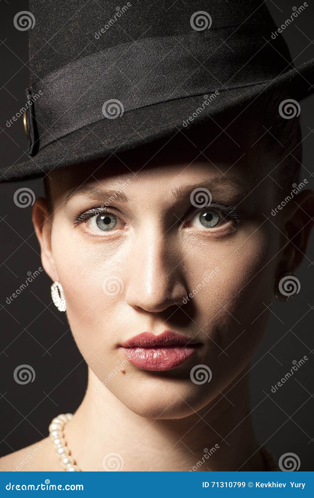 Portrait of a Beautiful Young Model in Black Hat Stock Image - Image of ...