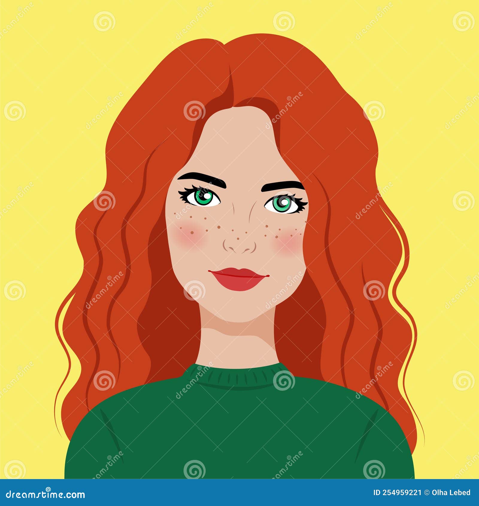 Portrait Of A Beautiful Young Woman Avatar Of A Girl With Red Hair