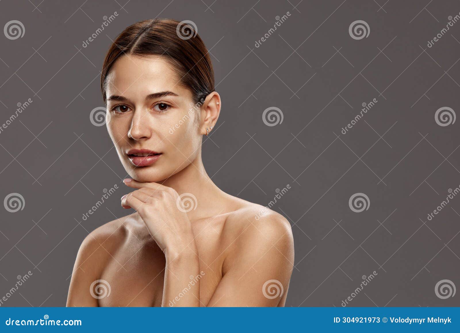 Portrait Of Beautiful Young Woman With Bare Shoulders Perfect Smooth