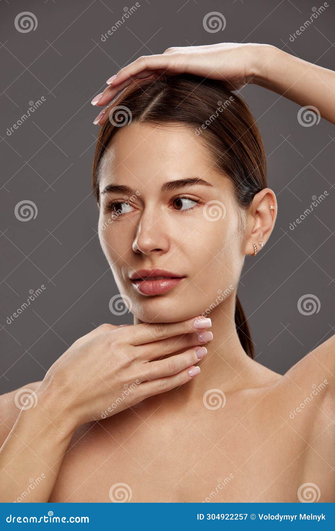 Portrait Of Beautiful Young Woman With Bare Shoulders Perfect Smooth