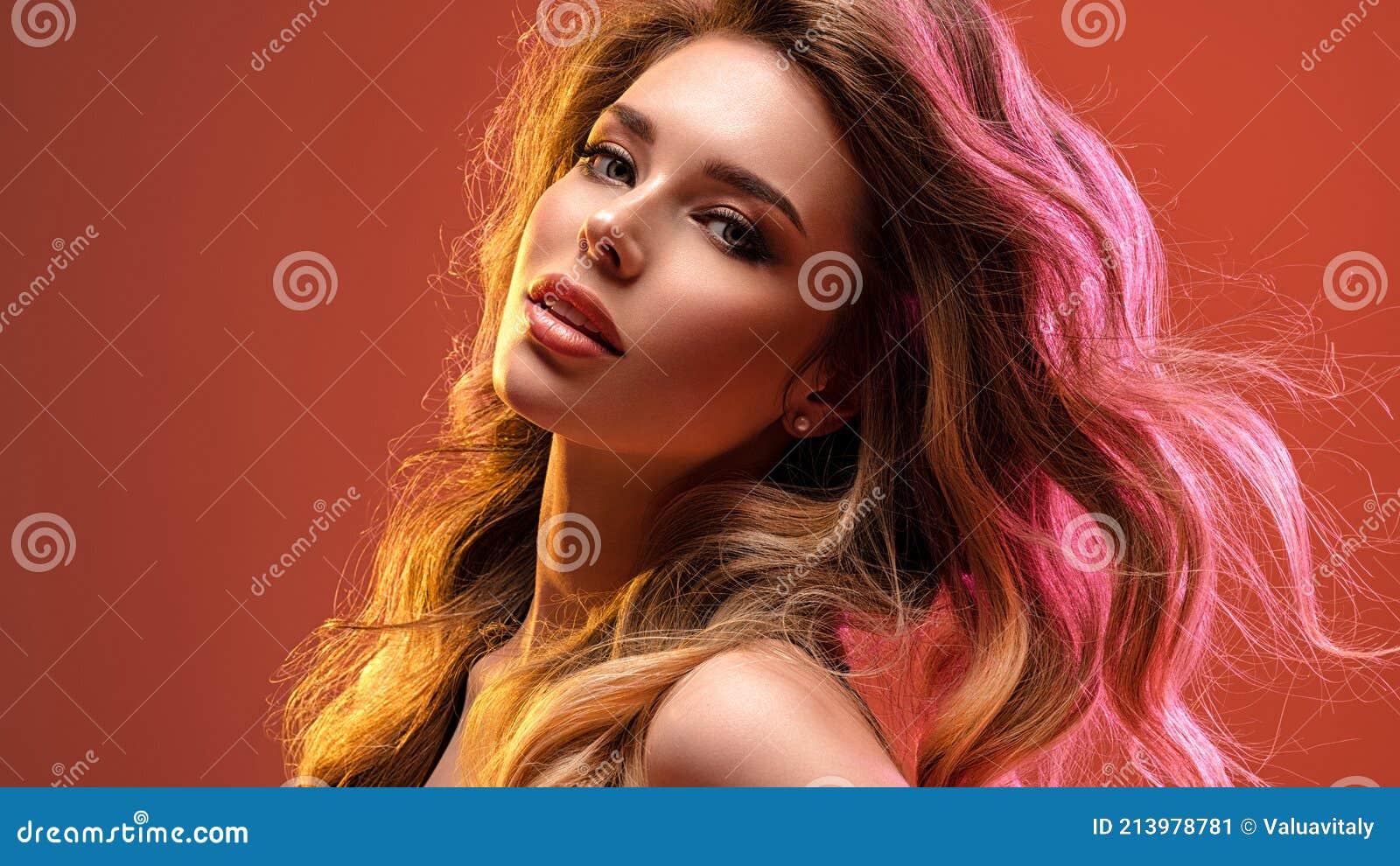 Portrait Of Beautiful Young Woman With Bright Shiny Makeup Blonde With