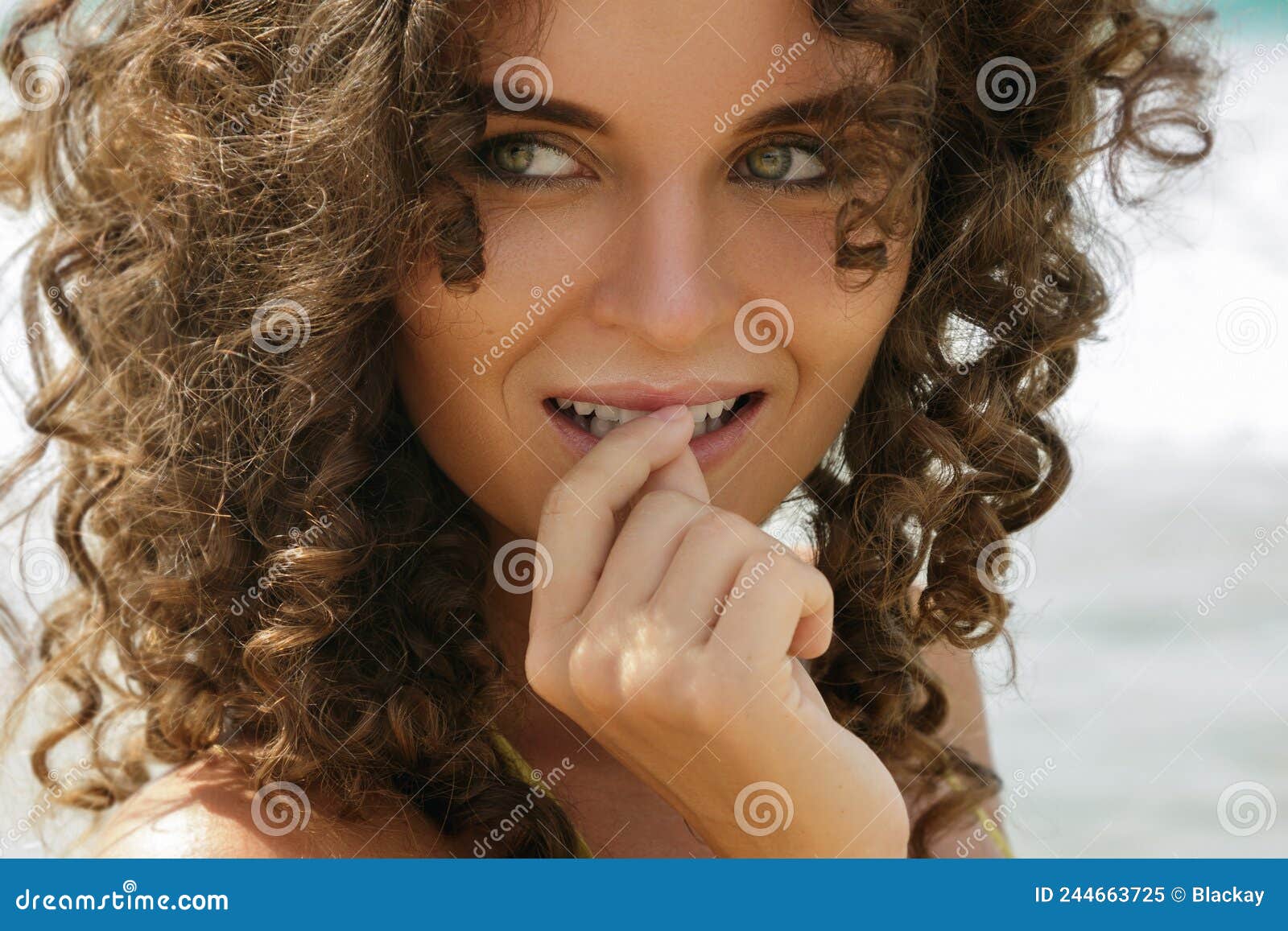 Portrait Of Beautiful Young Woman With Curly Hair Stock Image Image