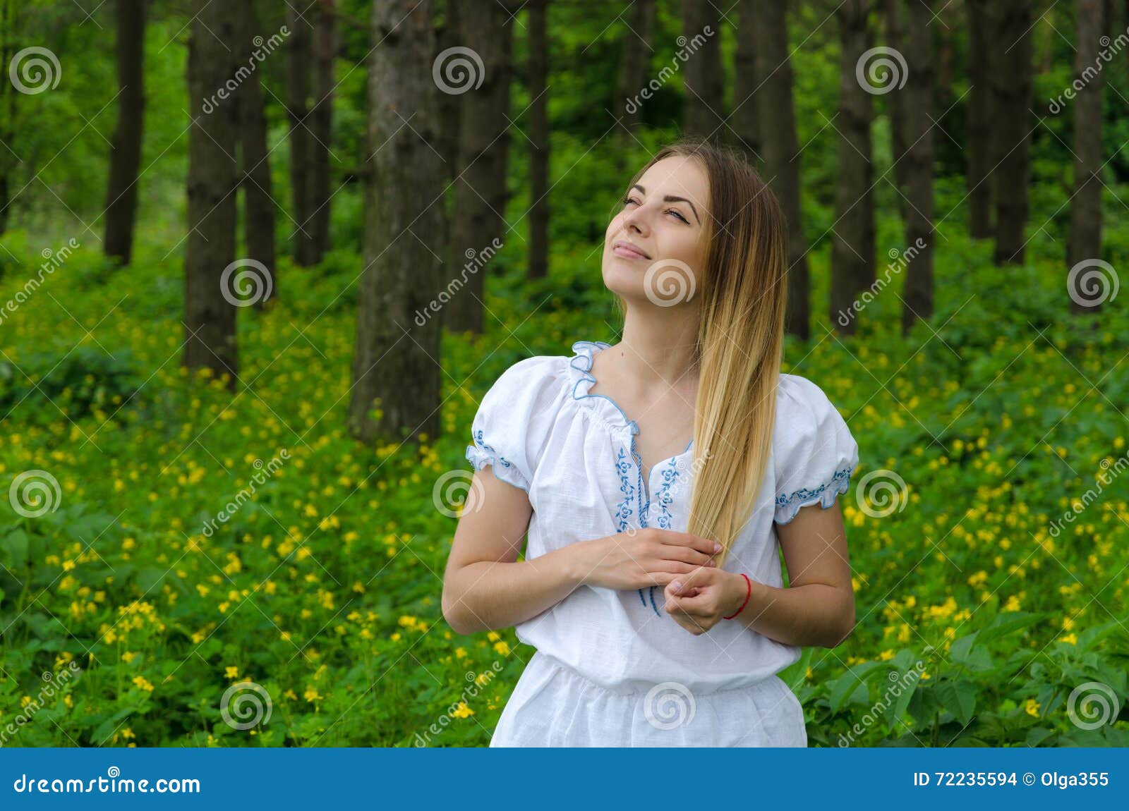 Portrait of Beautiful Young Woman in Forest Stock Photo - Image of ...
