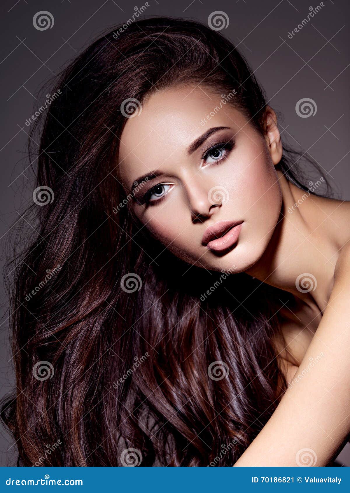 Portrait Of The Beautiful Young Woman With Long Brown Hair Stock Image