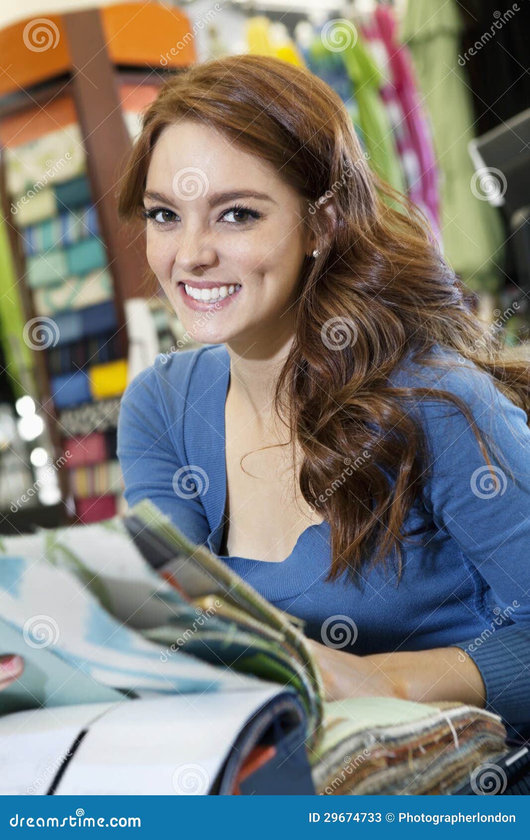 Portrait of Beautiful Young Woman with Samples in Store Stock Image ...