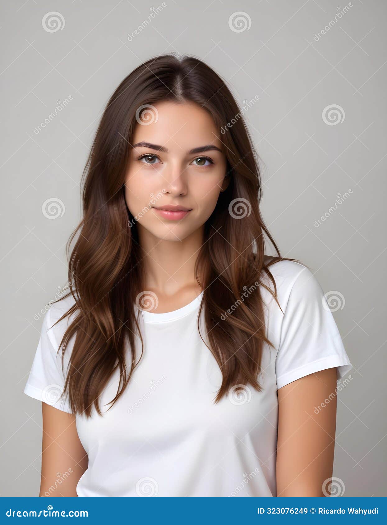 Portrait Of A Beautiful Young Woman In White T Shirt Stock Illustration
