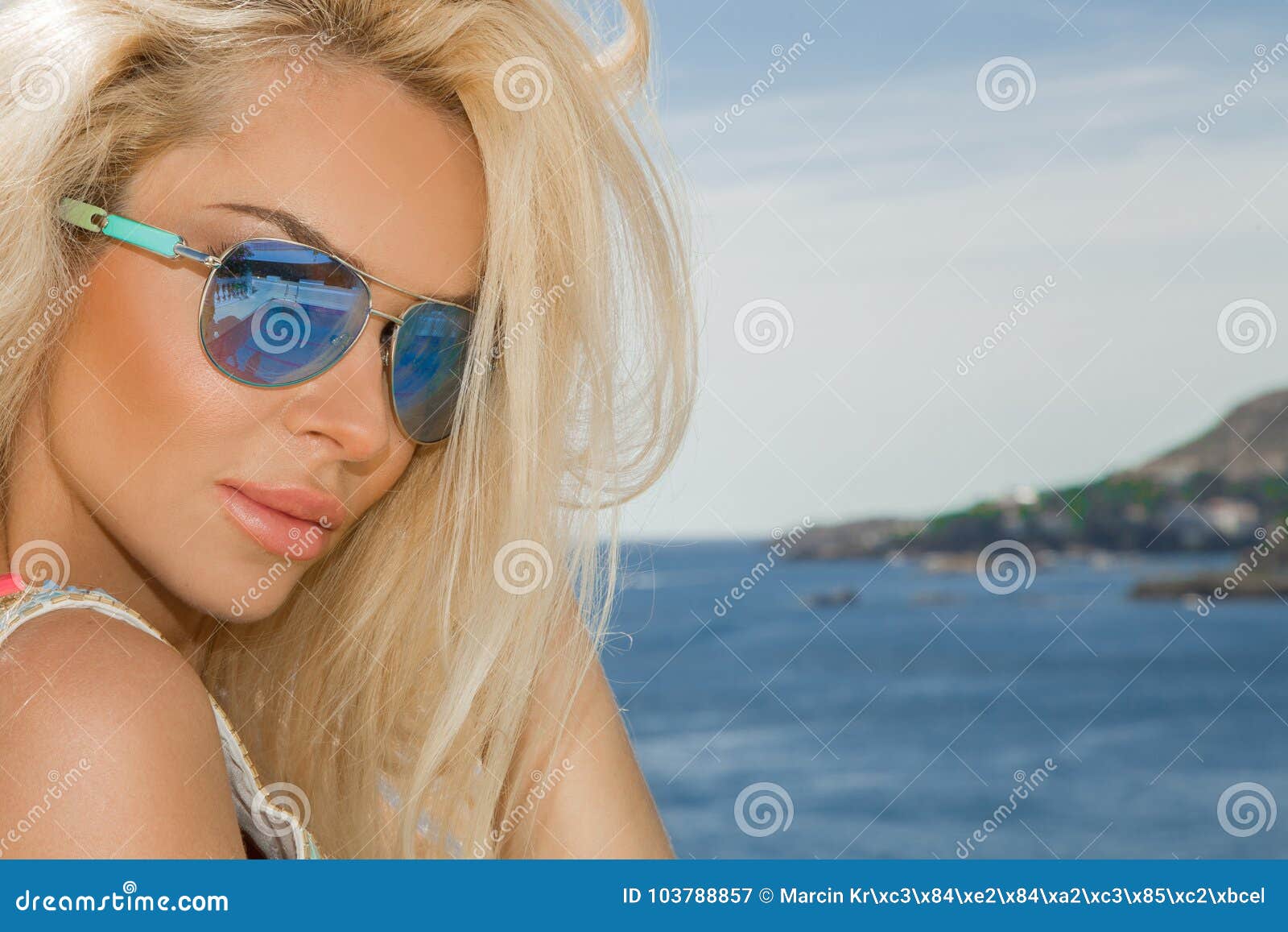 Portrait Beauty Stunning Blonde Model With Perfect Face Wearing A