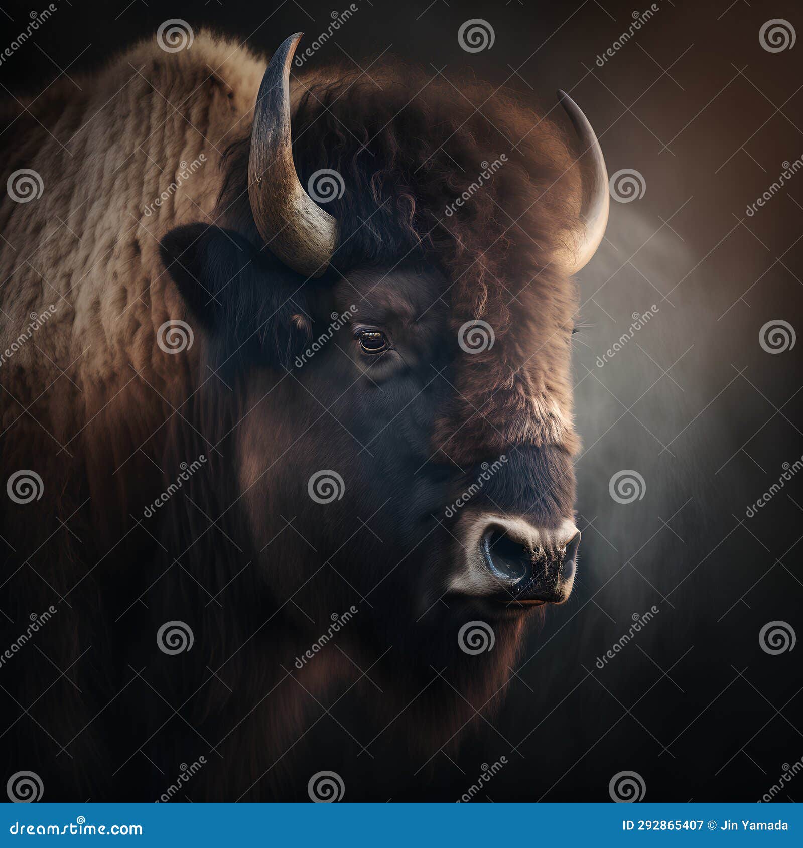 Portrait of a Big Bison on Black Background with Smoke. Stock ...