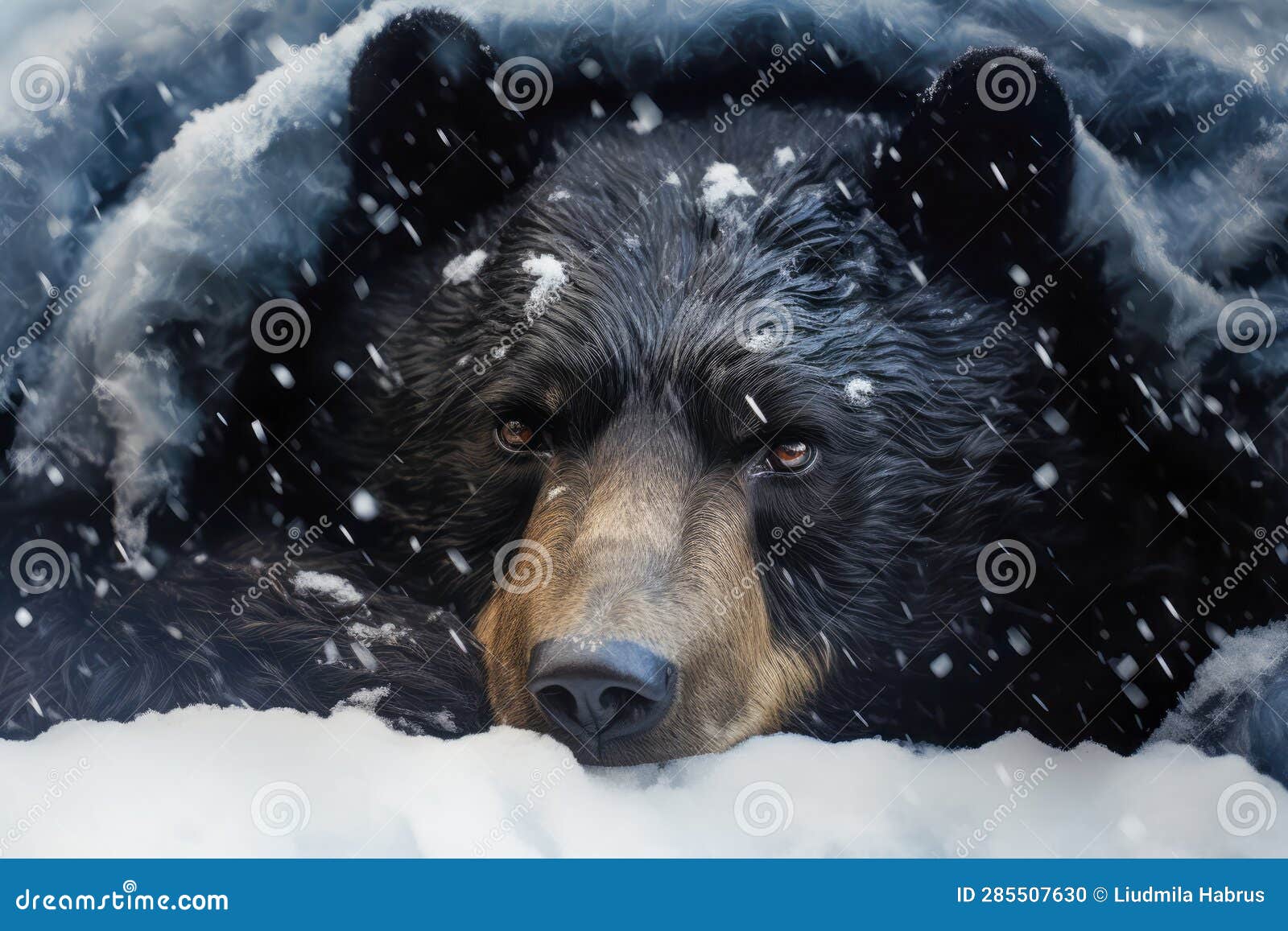 Portrait of Big Black Bear in the Snow in Winter Stock Illustration ...