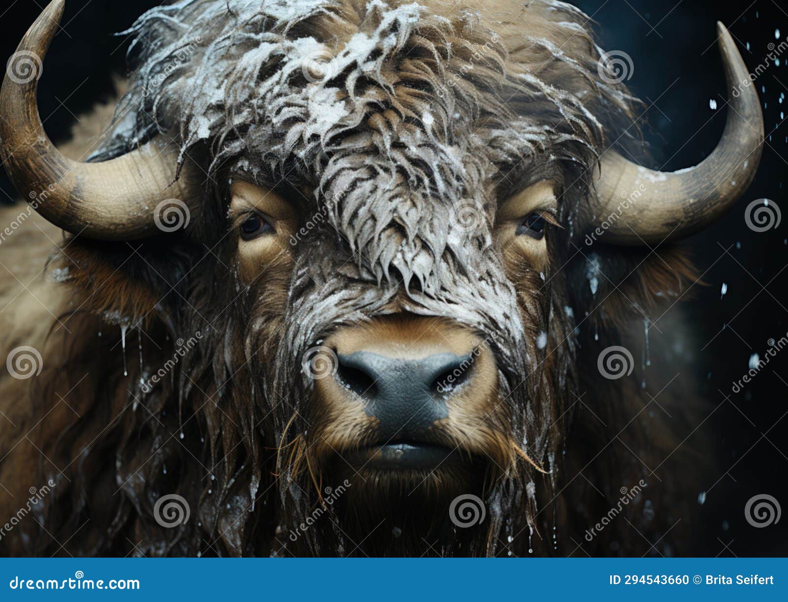 A Portrait of a Bison in Ice and Winter Snow. Digital Illustration ...