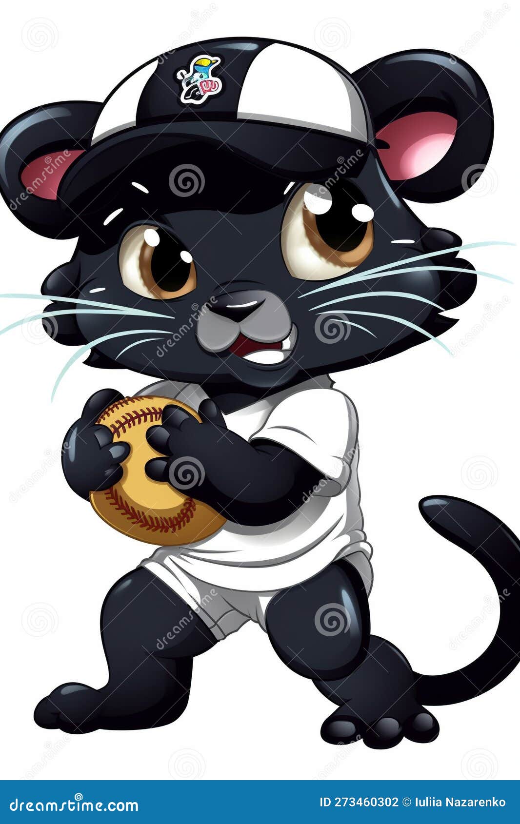 Portrait of a Black Cat with a Baseball in Its Paws. AI Genarated Stock ...
