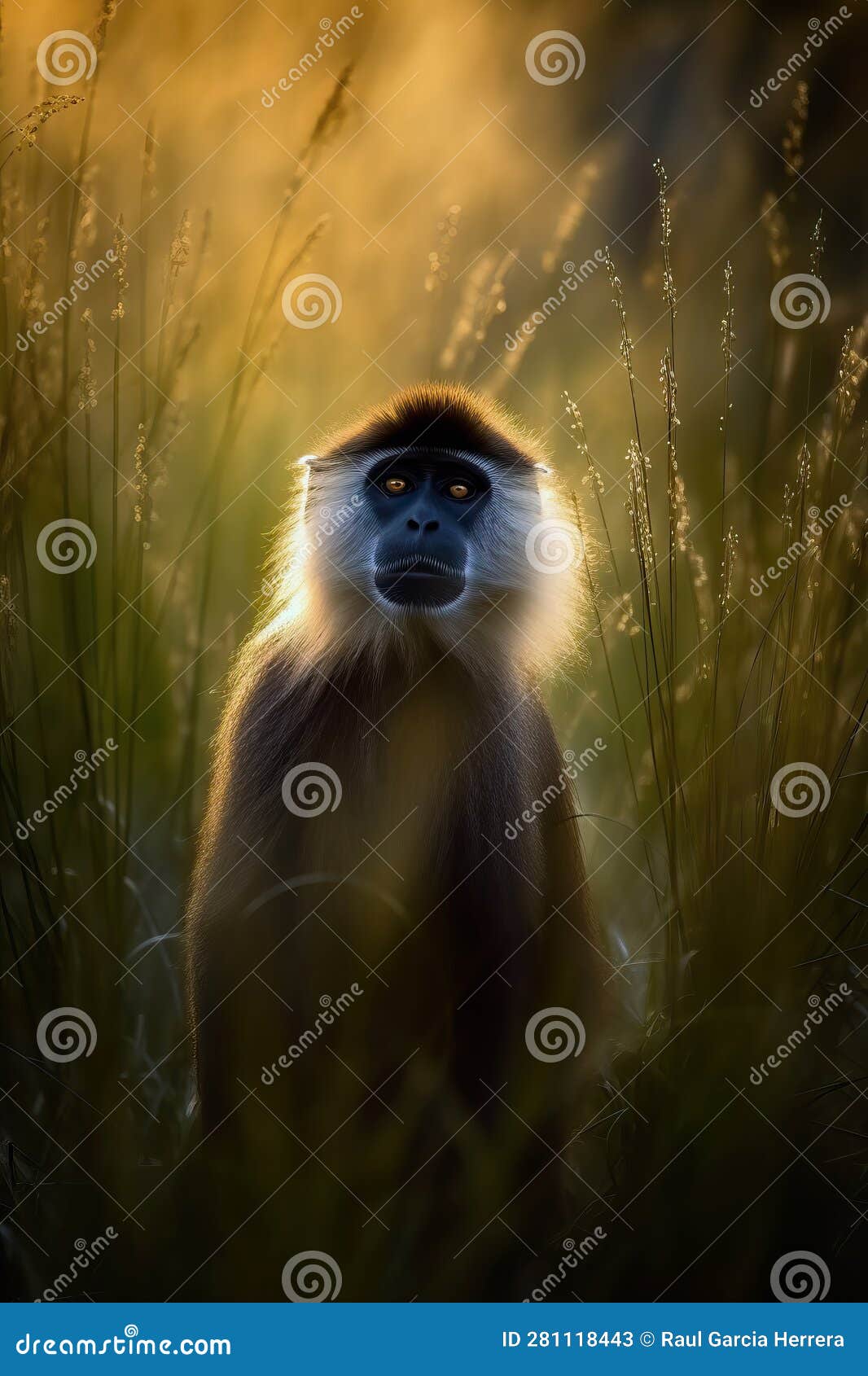 Portrait of Black Face Monkey at Sunset. Amazing Wildlife Stock ...