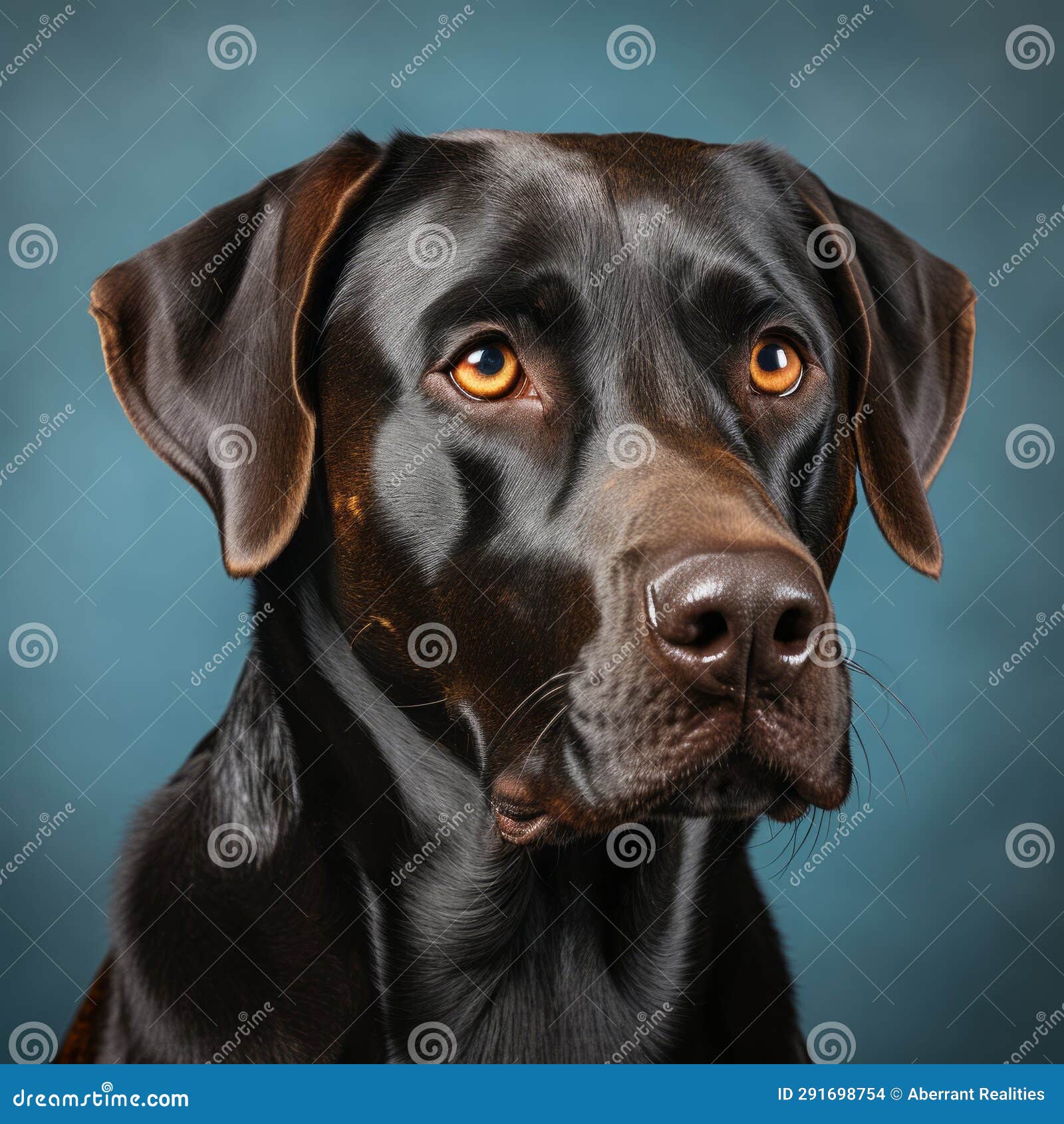 Portrait of a Black Labrador Retriever on a Blue Background Stock ...